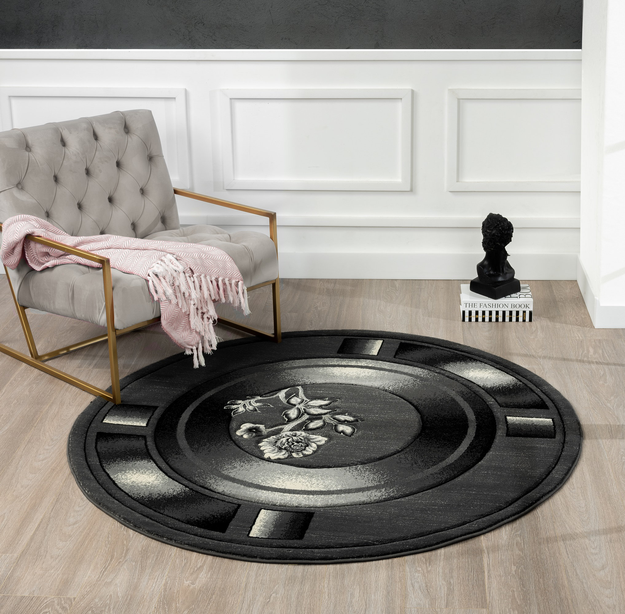Winston Porter Alec-Andrew Collection Anthracite/Light Grey Floral Area ...