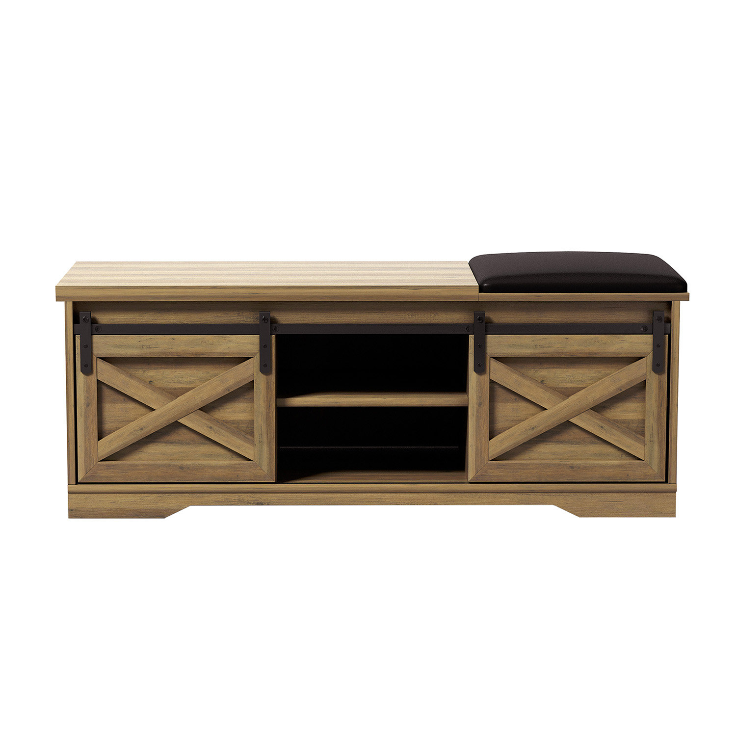 Gracie Oaks 47.26 In. Modern Farmhouse Sliding X Barn Door Bench,Light ...