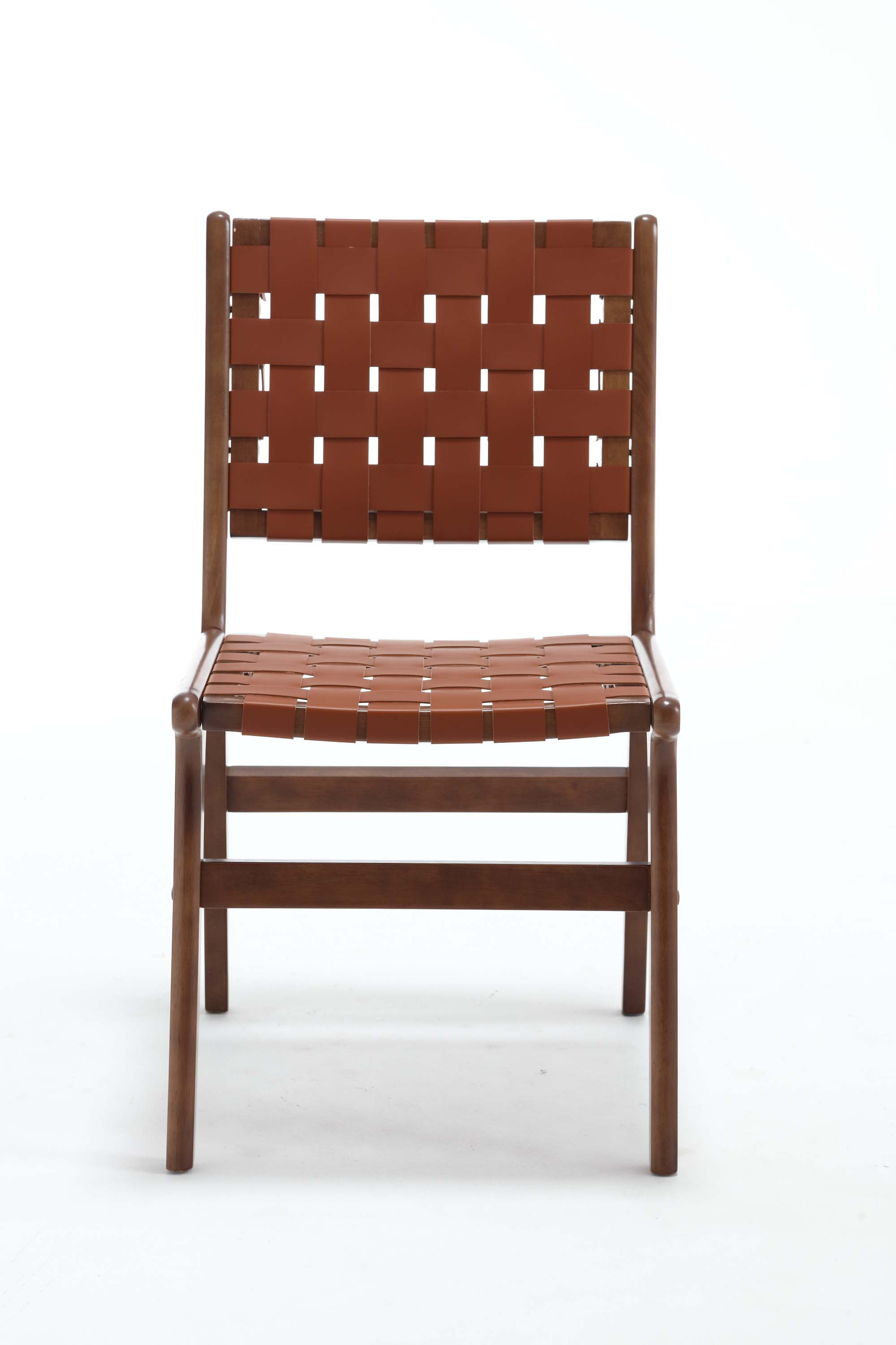 Dakota Fields saddle leather woven dining chair, solid wood legs ...