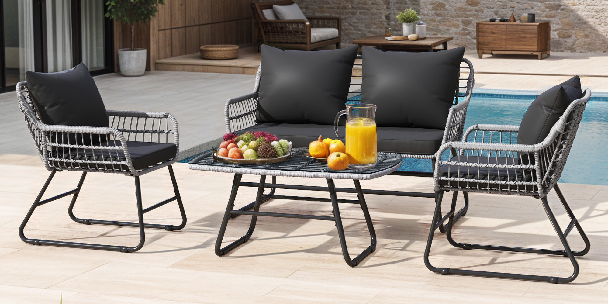 Bay Isle Home™ Ensemble de conversation pour l'extérieur en rotin et ...