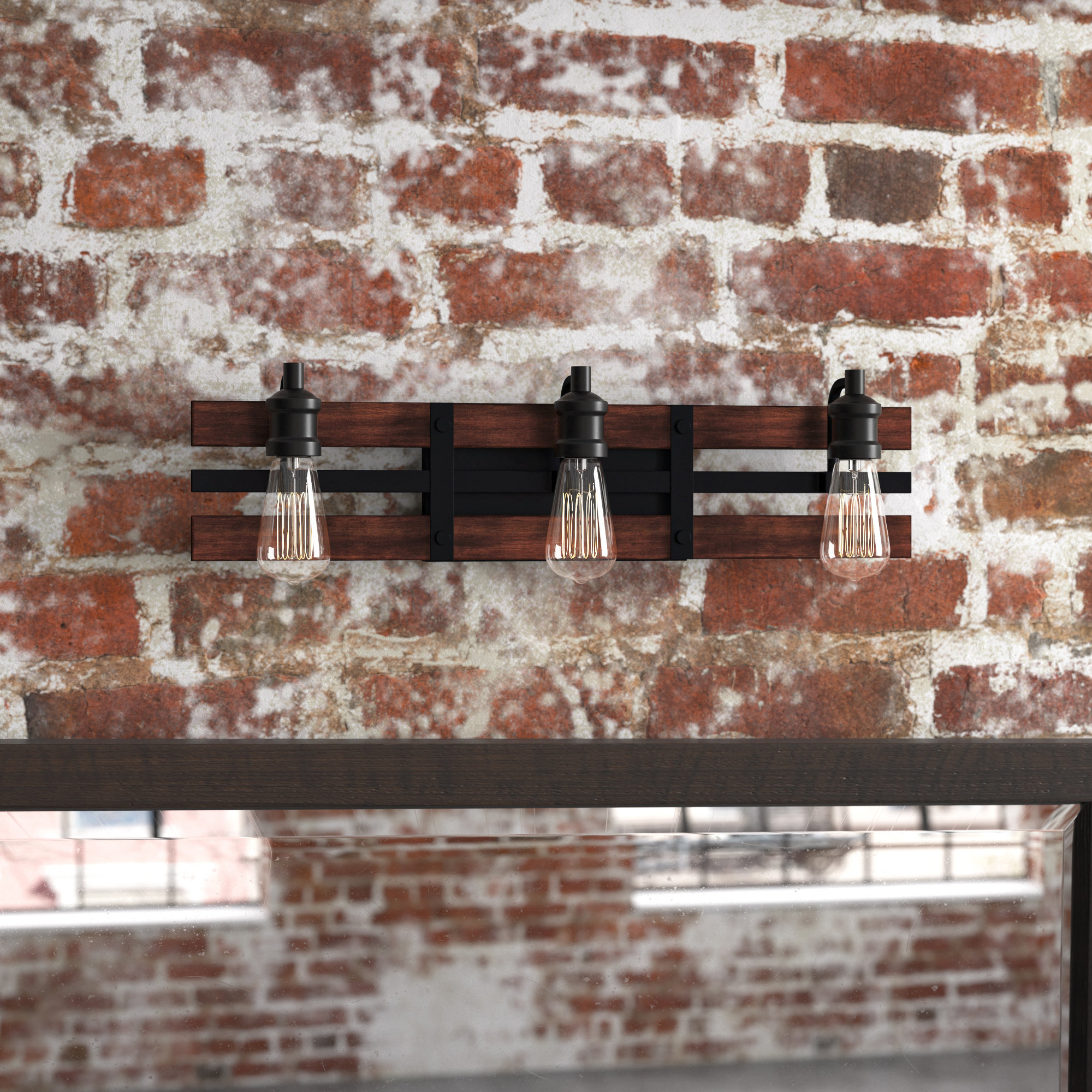 Gracie Oaks Yaretzi 3 Light Black And Solid Wood Walnut Finish Slat ...