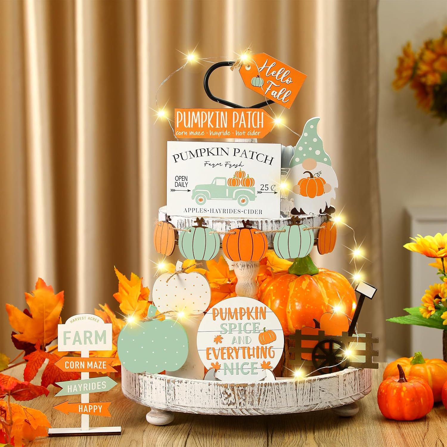 The Holiday Aisle® 15 Pcs Fall Tiered Tray Decor Set Hello Fall Decor ...
