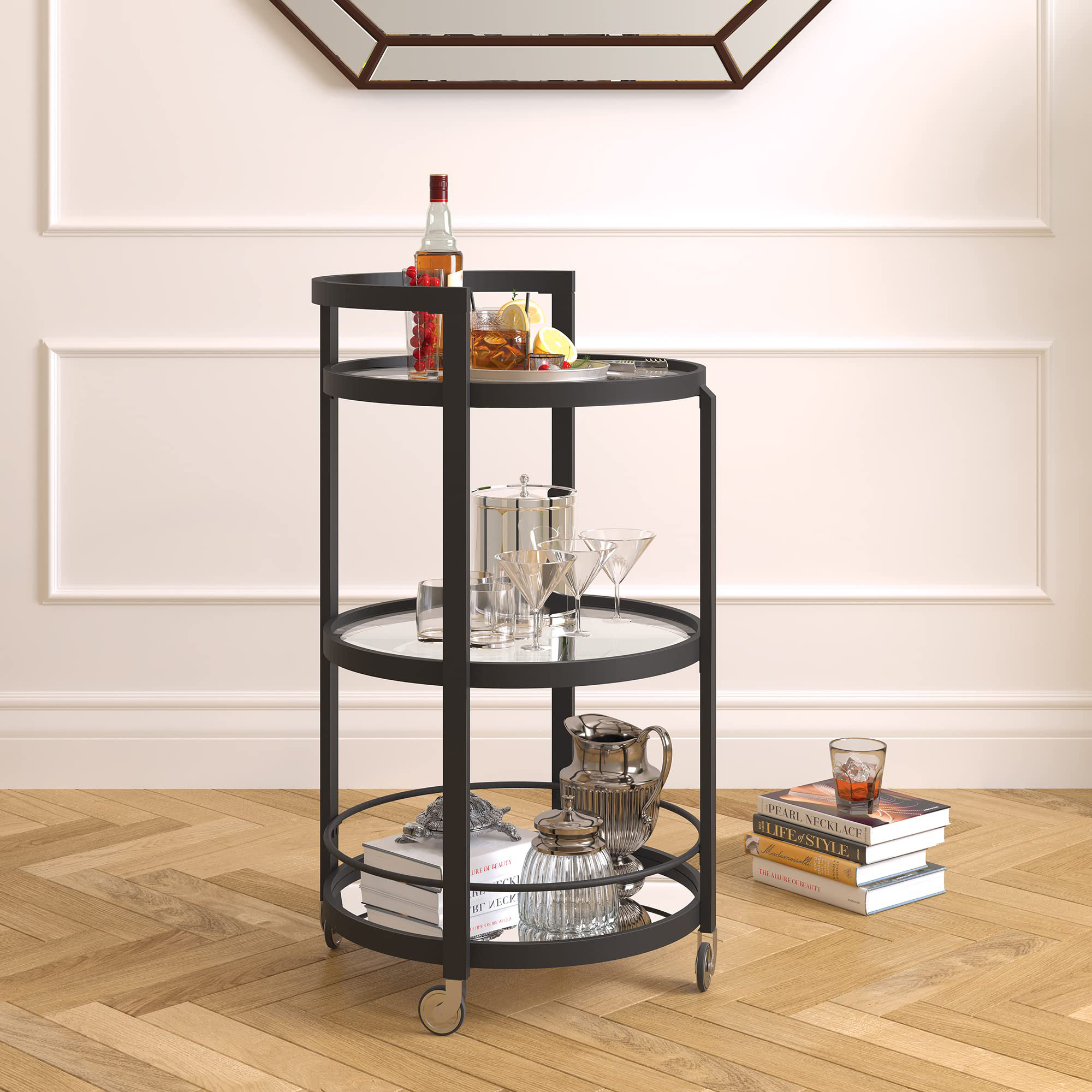 Hokku Designs Handcrafted Blackened Bronze Bar Cart - Elegant Tiered ...