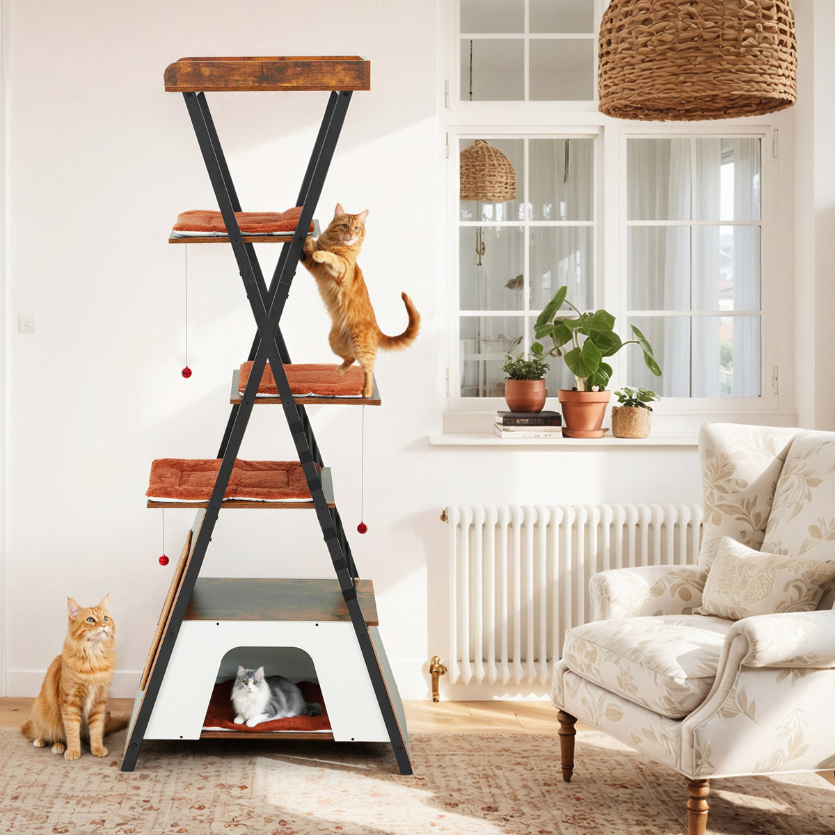 Tucker Murphy Pet™ Wood Cat Tree Tower With Washable Cat Cushions ...