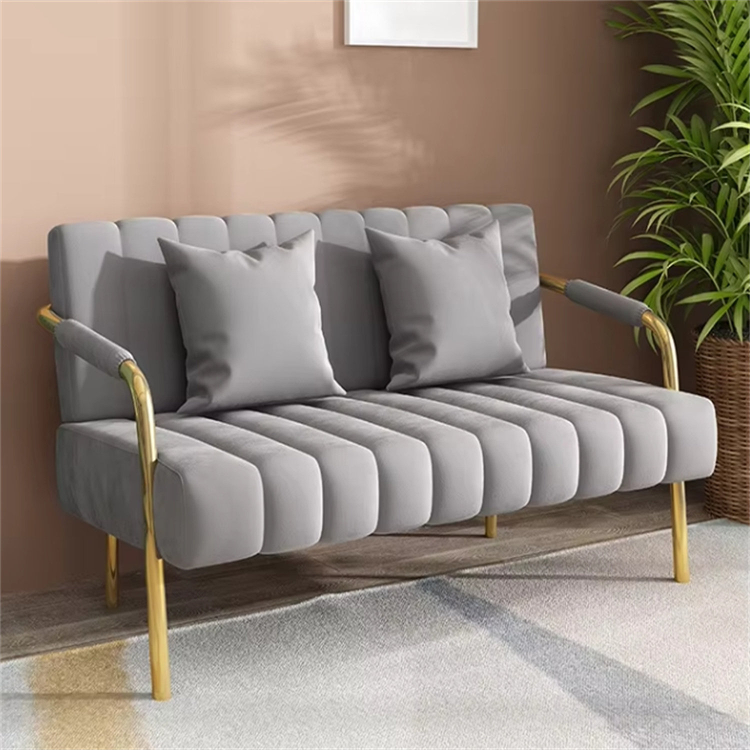 Mercer41 Farzona 47.24 Inch Mid Century Modern Sofa, Velvet Loveseat, Velvet Sofa For Living ...