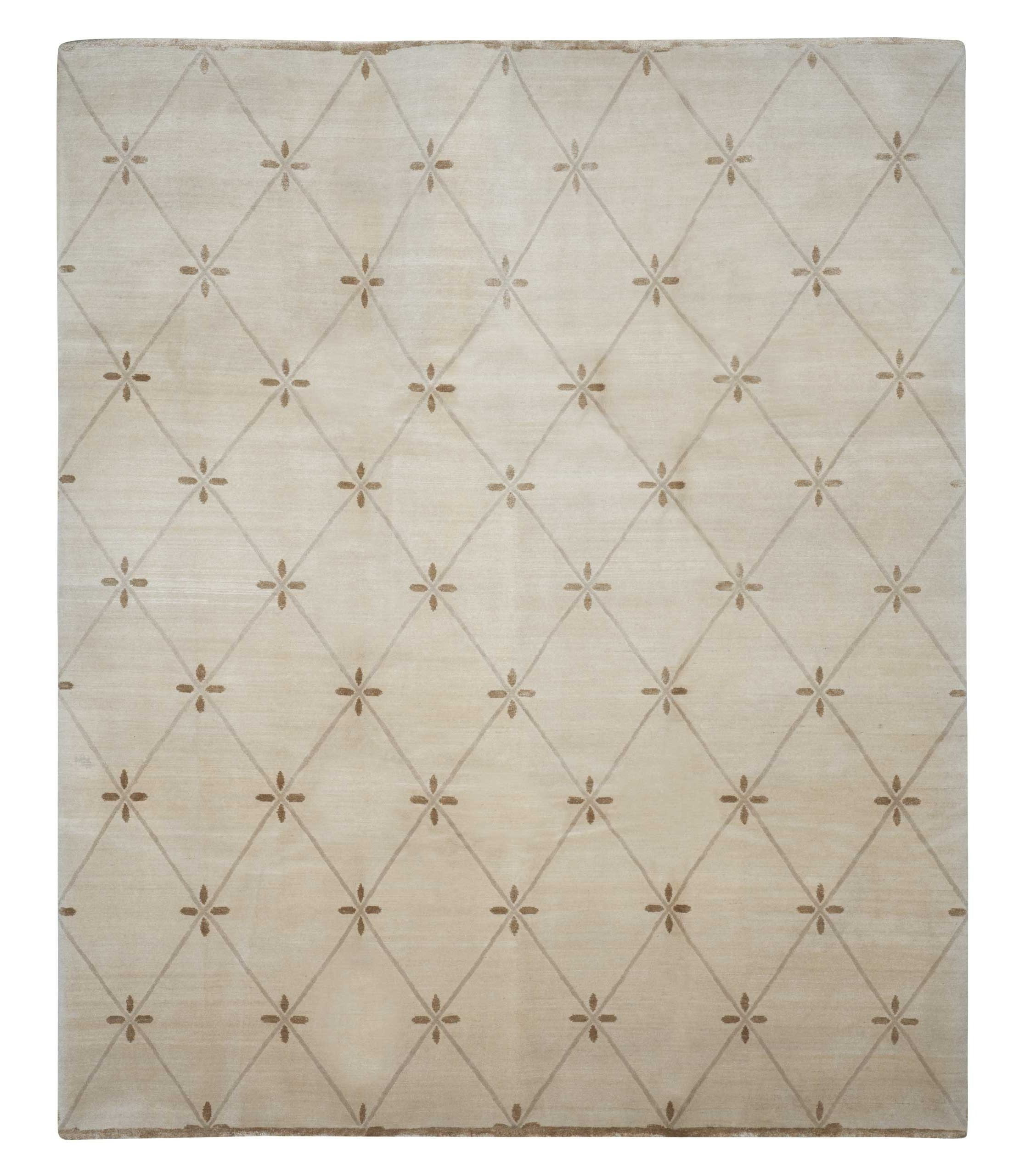 Tufenkian Geometric Hand-Knotted Wool/Silk Beige/Brown Area Rug | Wayfair