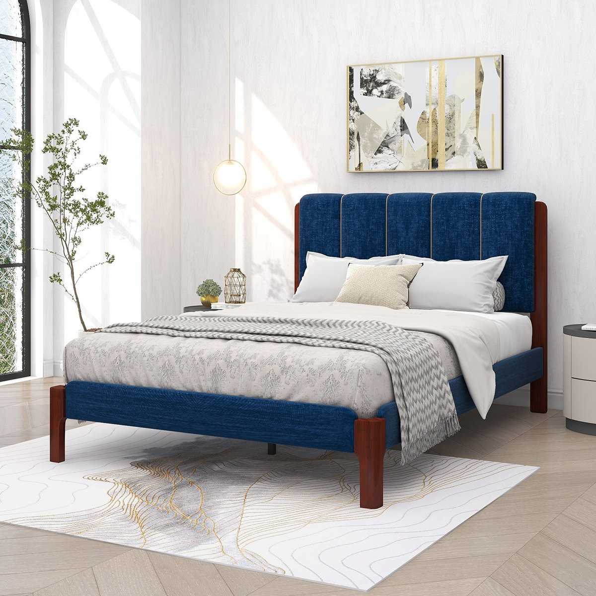 Latitude Run® Twin Solid Wood Upholstered Low Profile Platform Bed ...