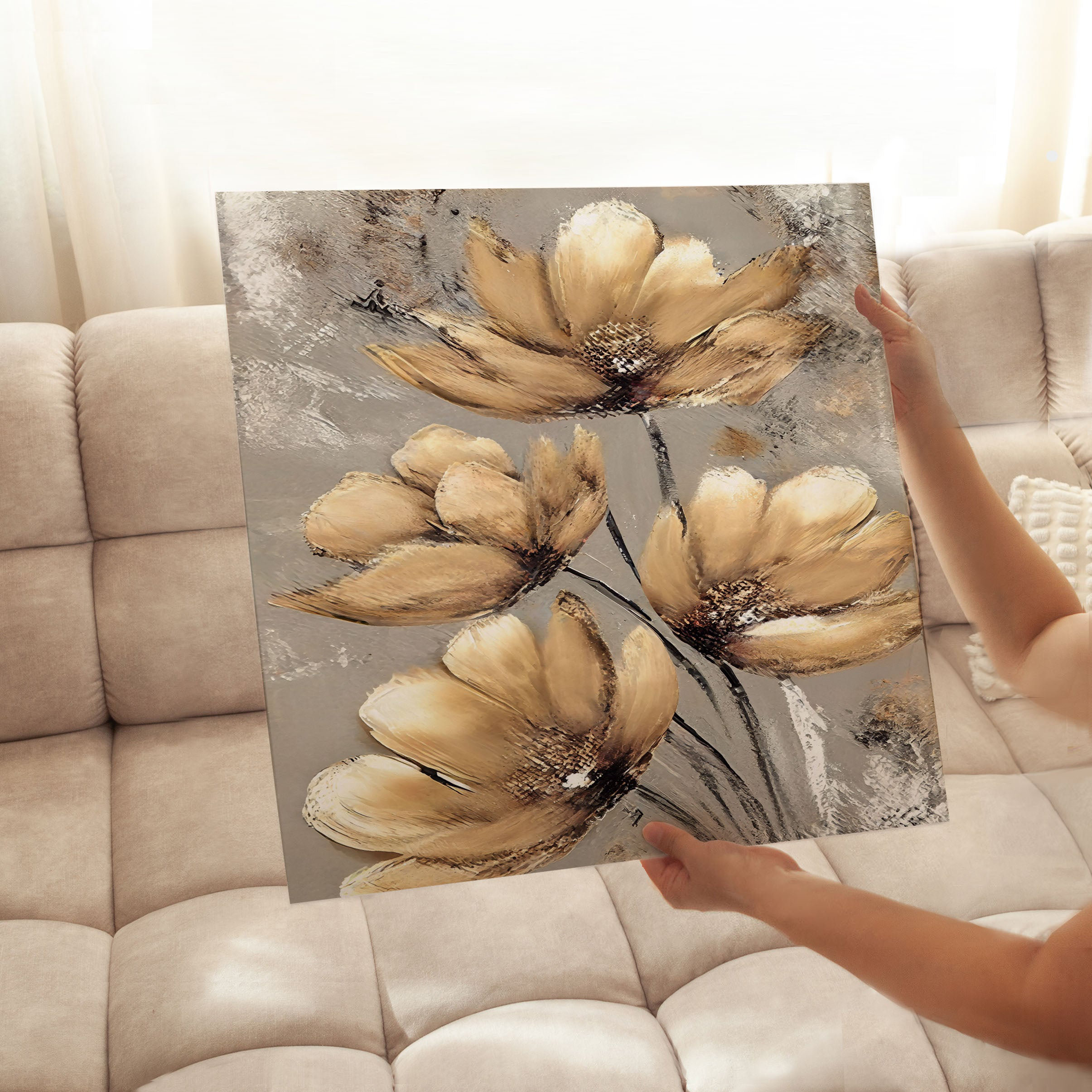 Mercer41 Floral Gold Flowers Modern Unframed Art Print | Wayfair
