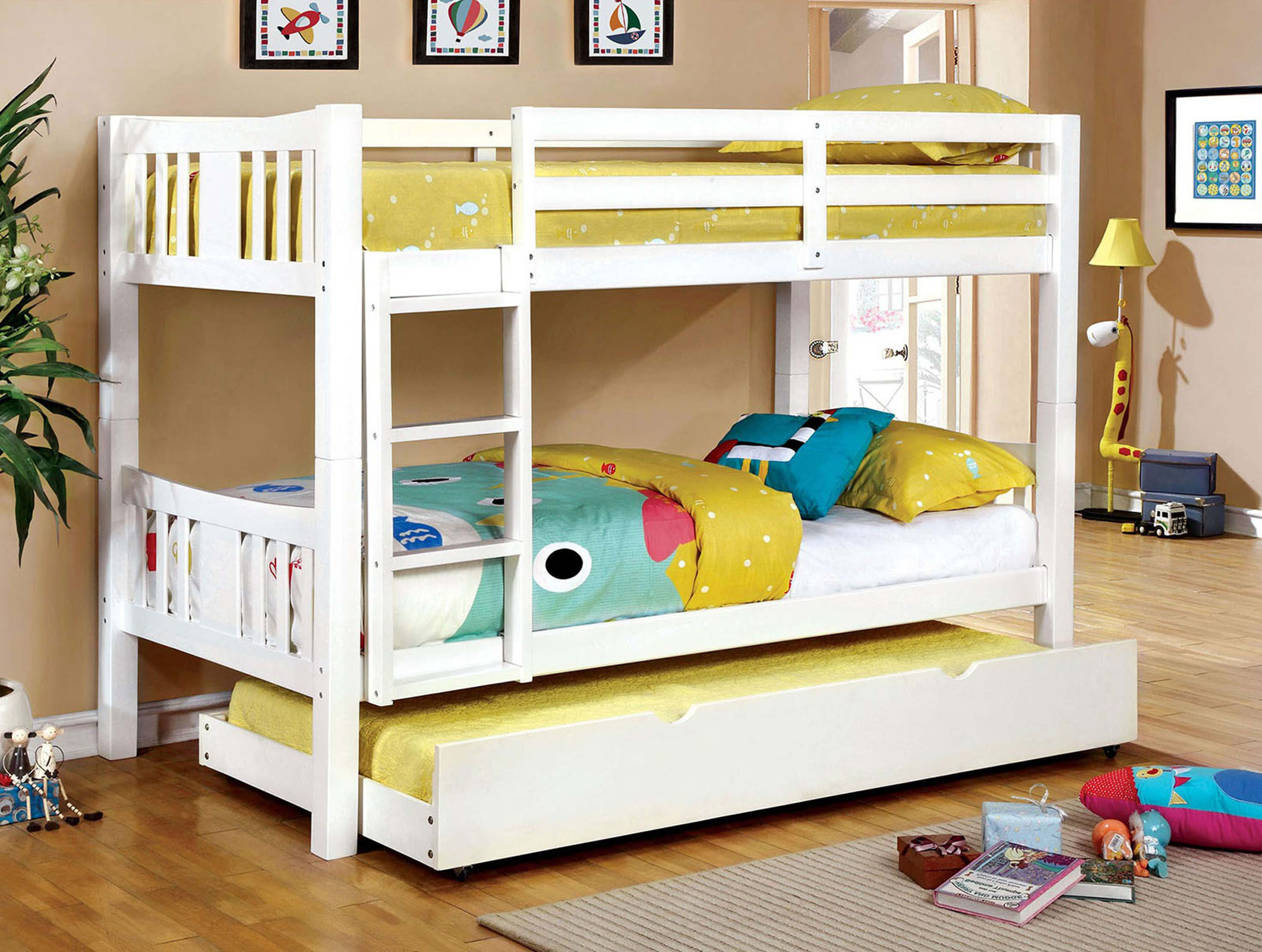 Harriet Bee Transitional Style Wooden Bunk Bed Attached Footboard ...