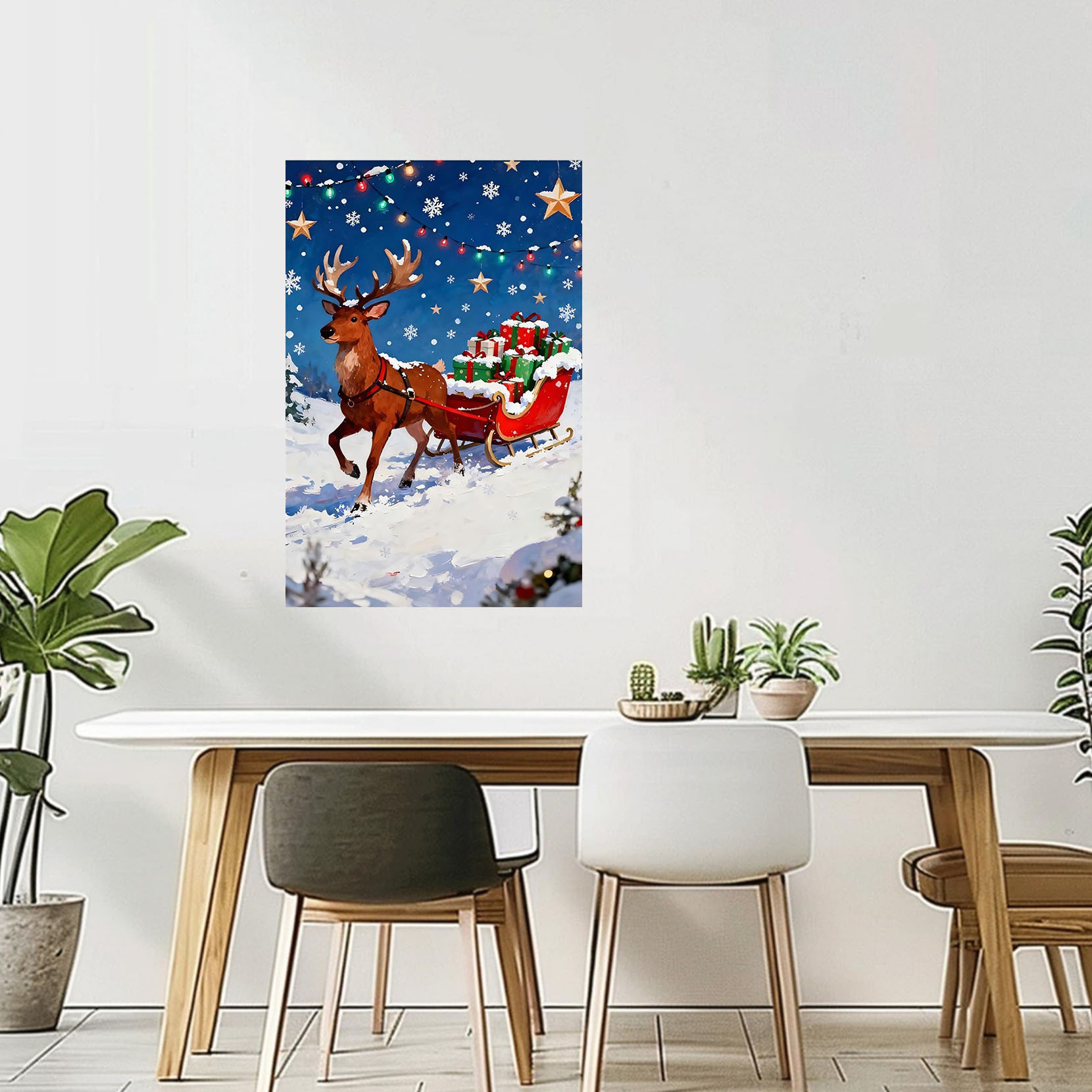 August Grove® Reindeer Pulling Sleigh Full Of Presents Unframed Canvas ...