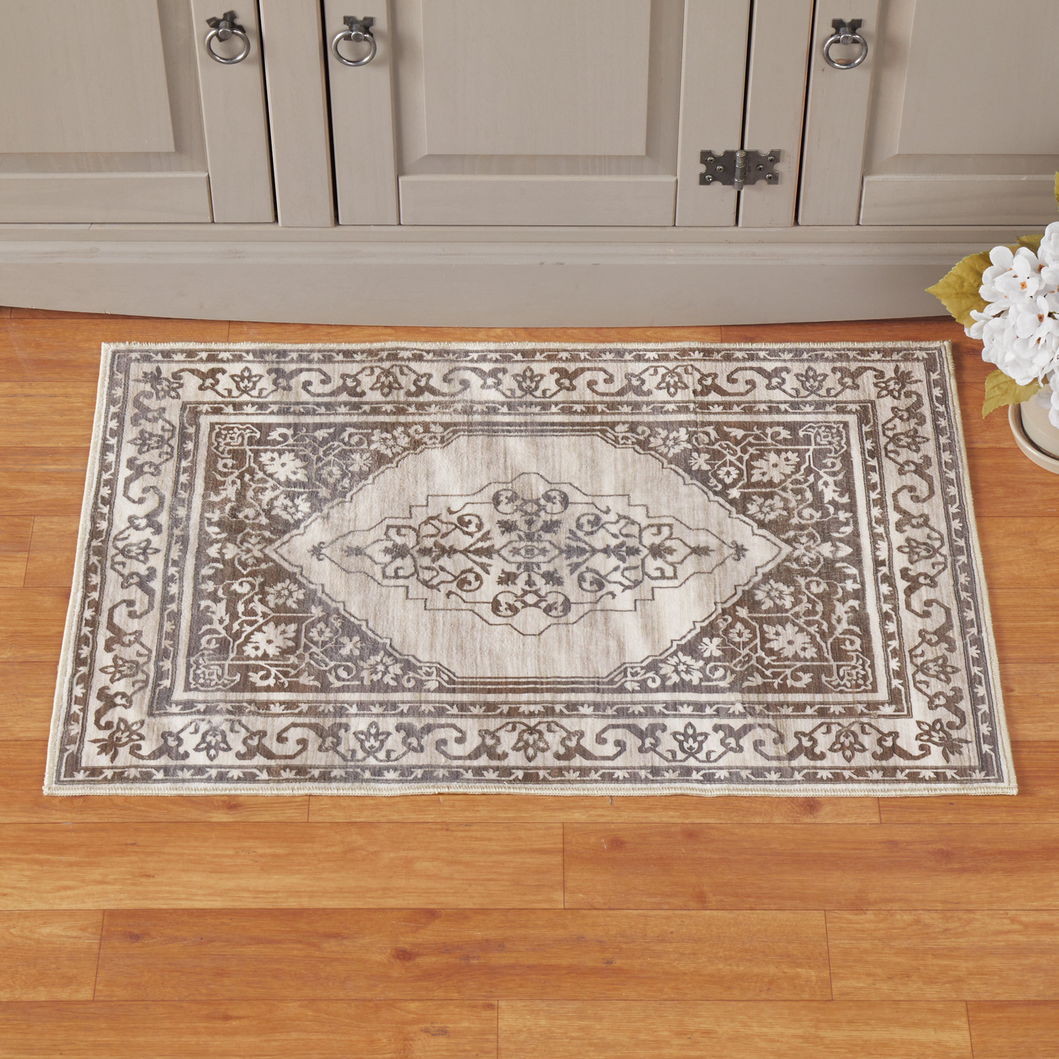 Fleur De Lis Living Elegant Floral Scroll Design Skid-Resistant Area ...