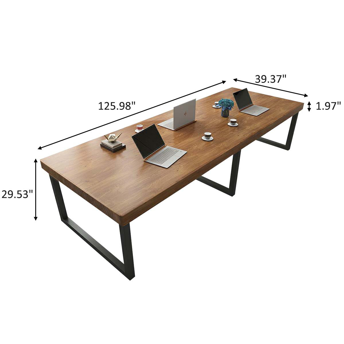 17 Stories Minimalist Modern Real Wood and Iron Rectangular Office ...