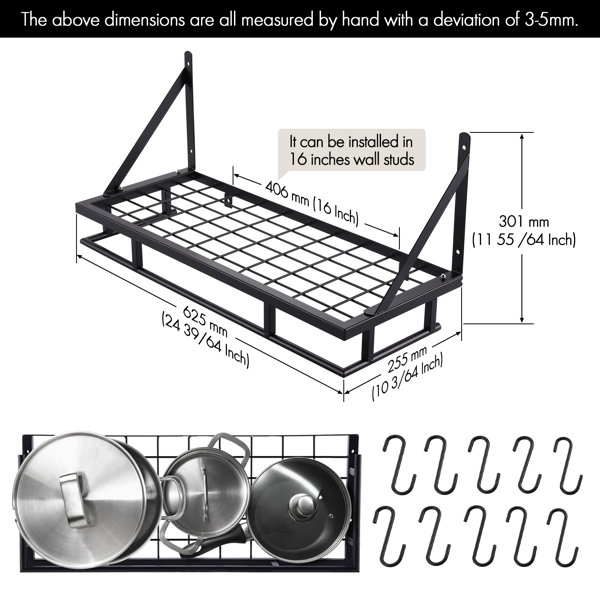 Prep & Savour Wall Mounted Pot Rack Kitchen 24 Inch Hanging Storage ...