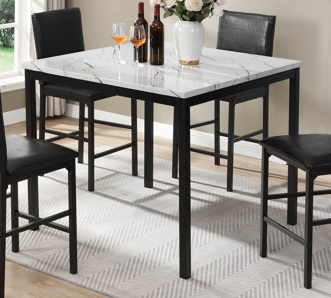 Latitude Run® Transitional Counter Height Table 1pc White Faux Marble ...