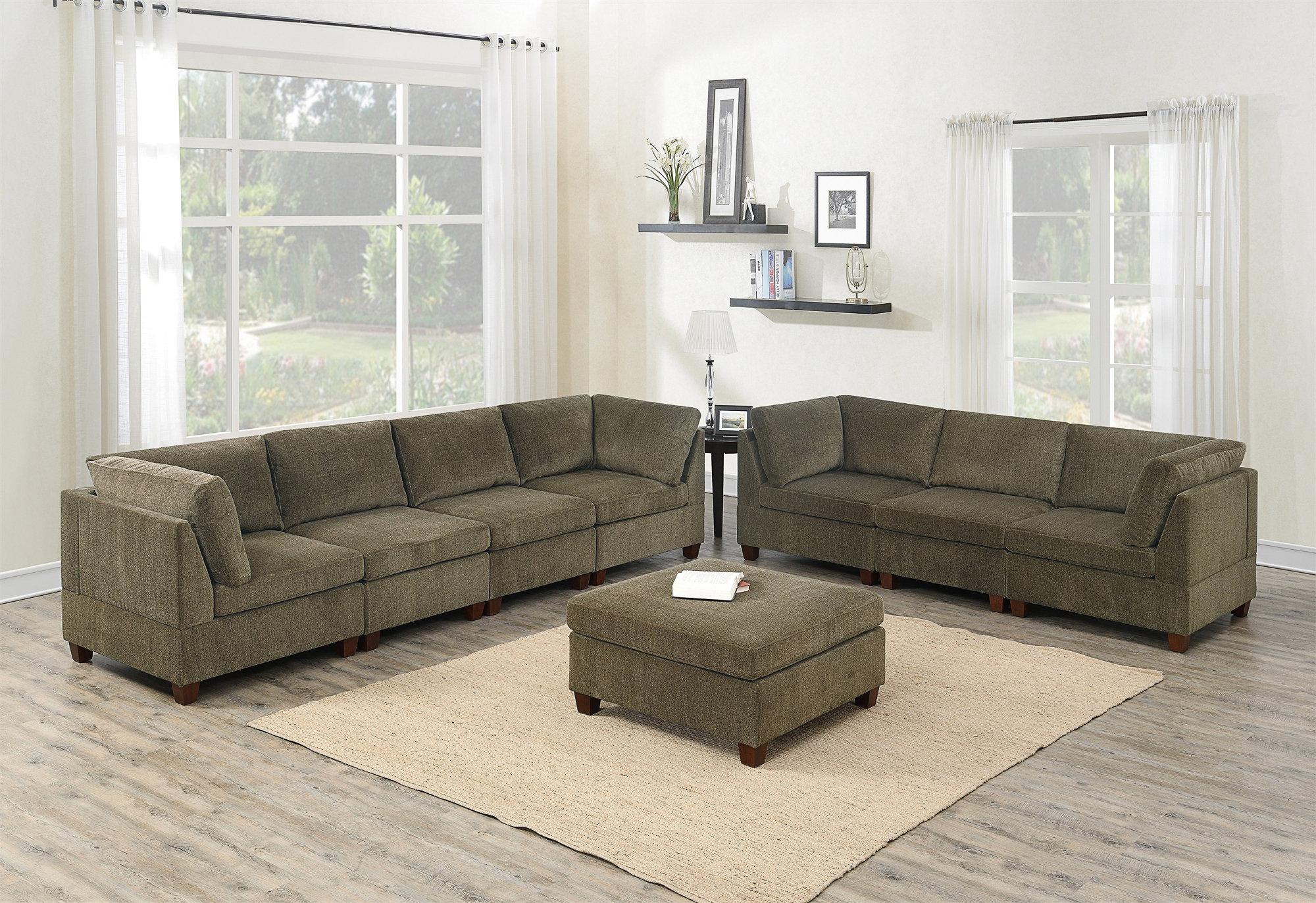 Hokku Designs Living Room Furniture Tan Chenille Modular Sectional 8Pc ...