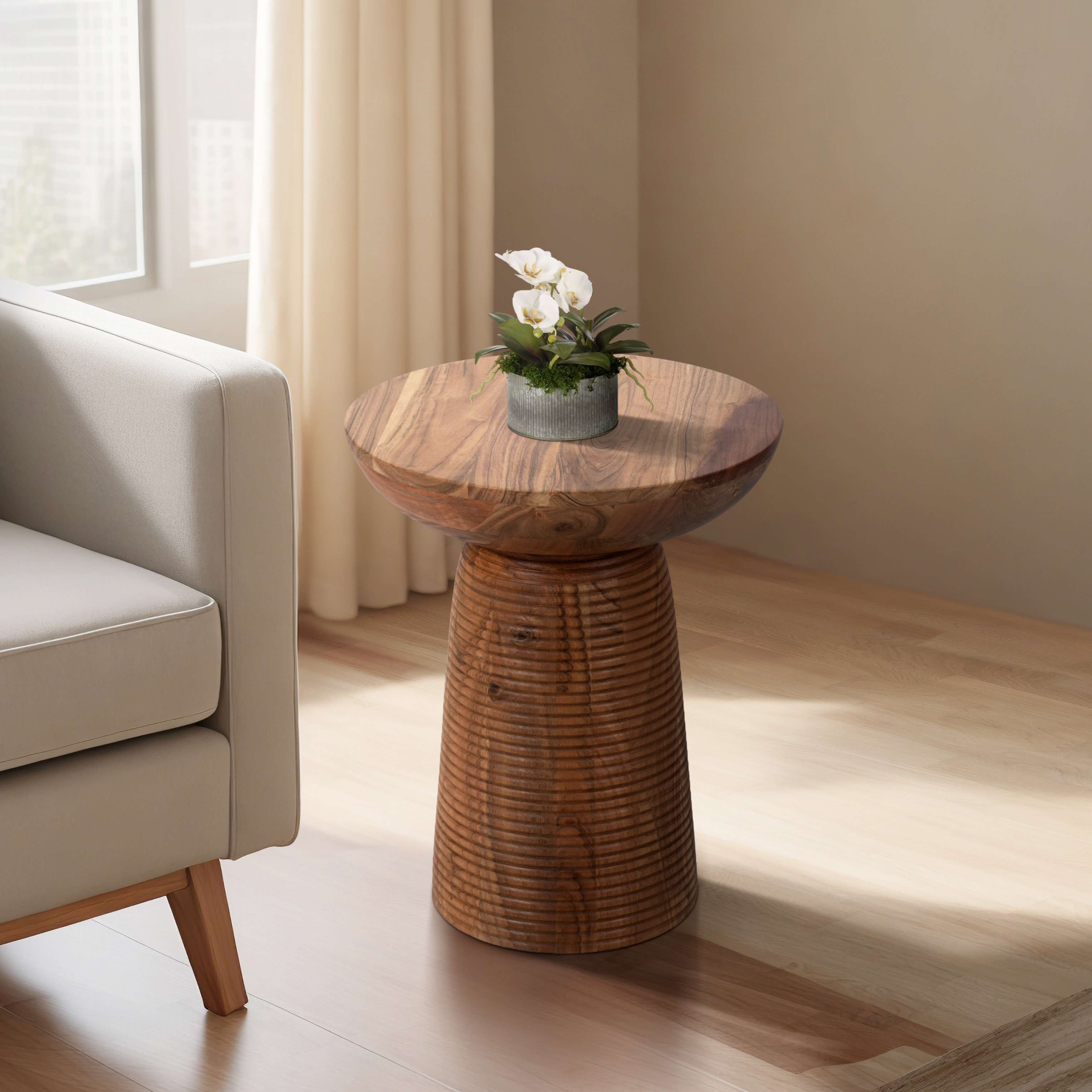 Millwood Pines Natural Wood Accent Table, 20-Inch Grooved Base ...