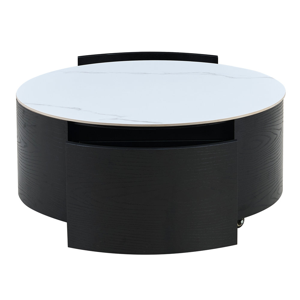 Ivy Bronx Modern Round Movable Coffee Table with Casters, 2 Drawers ...