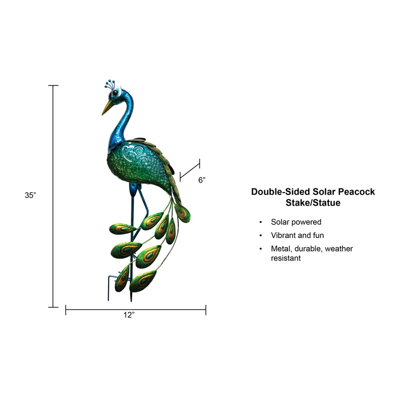 August Grove® Fikes Solar Double Sided Peacock Garden Stake | Wayfair
