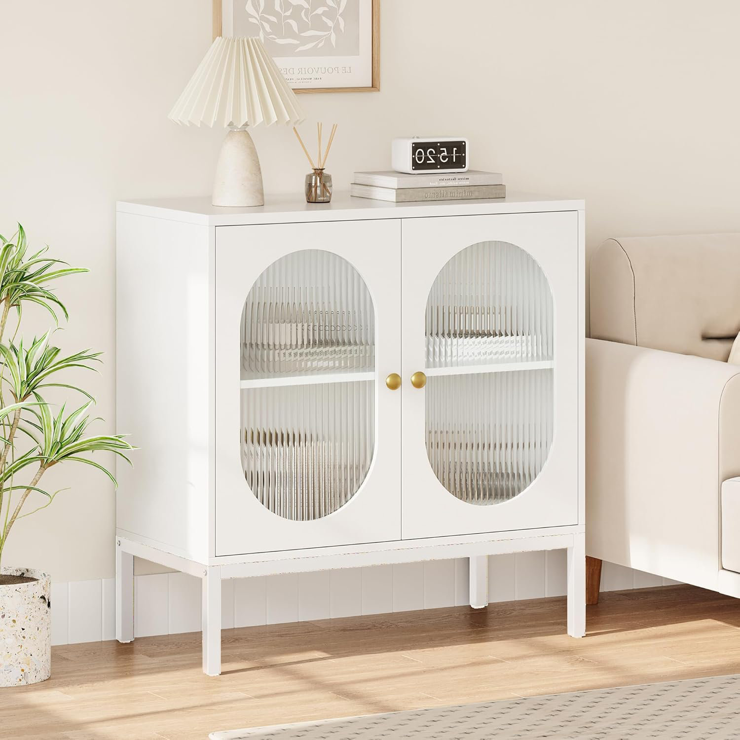 Ebern Designs Buffet Cabinet, Storage Cabinet with Glass Doors and Shelves | Wayfair