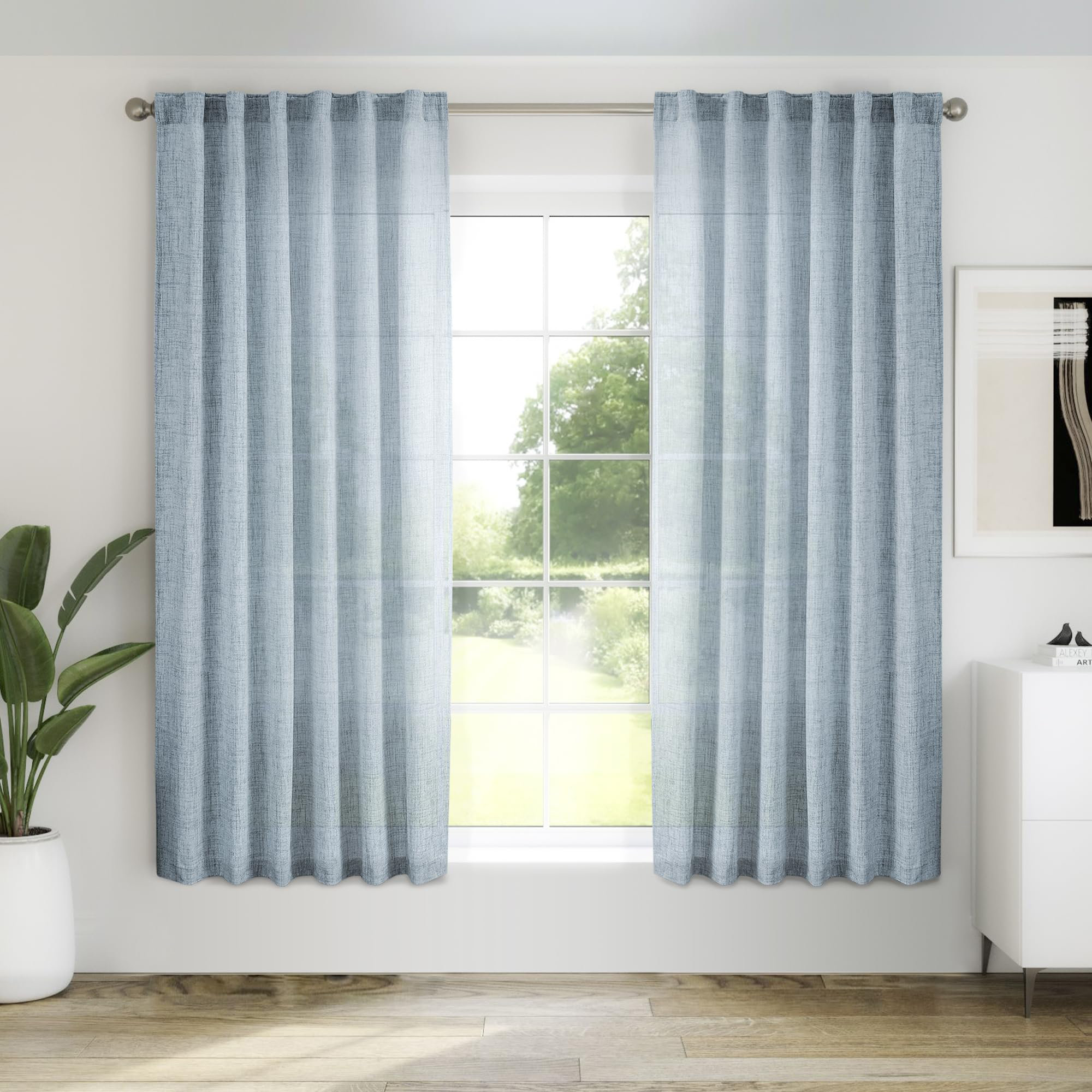 Latitude Run® Linen Stone Blue Curtains 63 Inch Length For Bedroom 2 ...