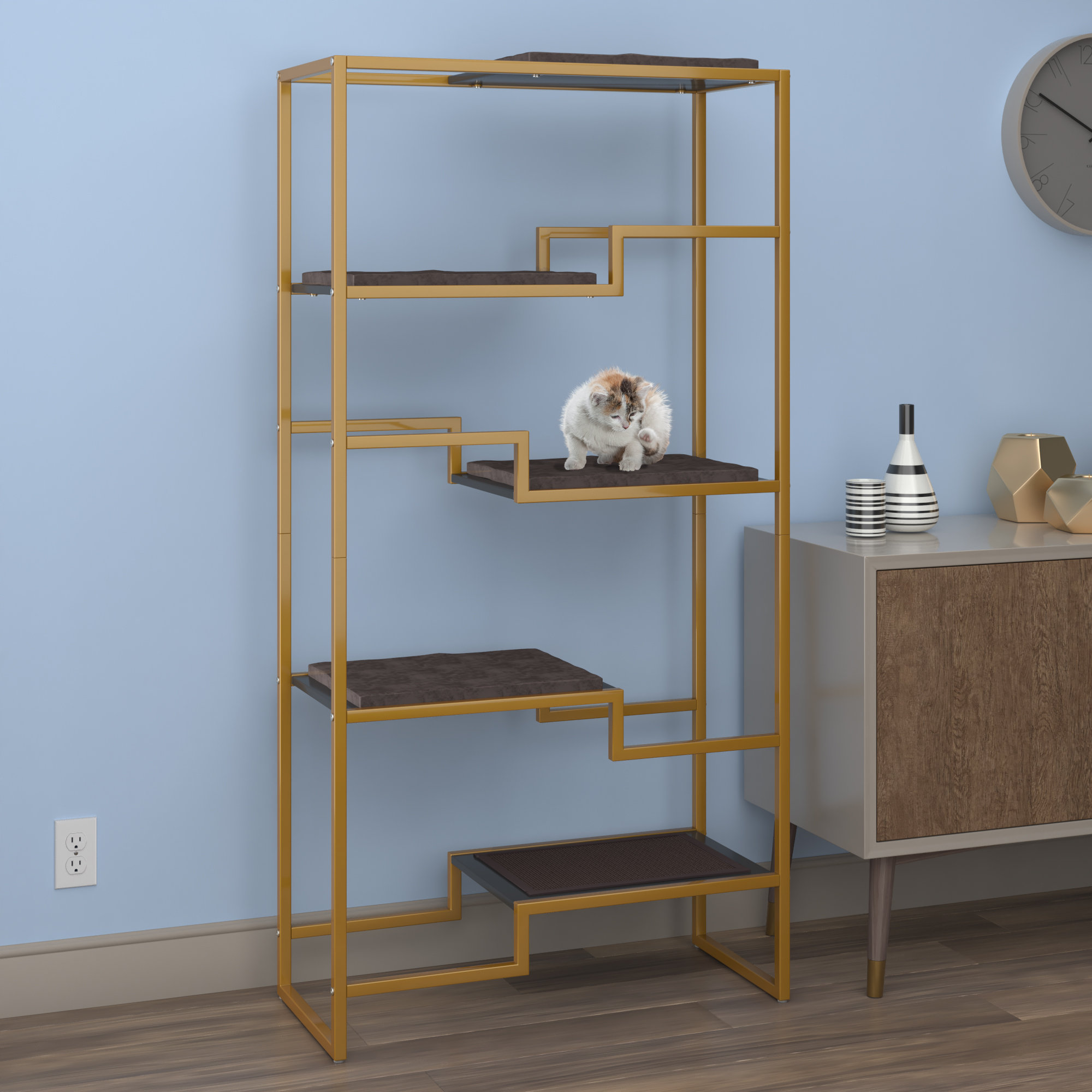 The Refined Feline 62" Metropolitan Cat Condo - Metal Frame Multi-Level ...