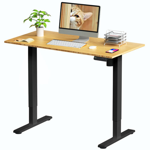 Inbox Zero Eric Height Adjustable Standing Desk, 100% Bamboo Desktop ...