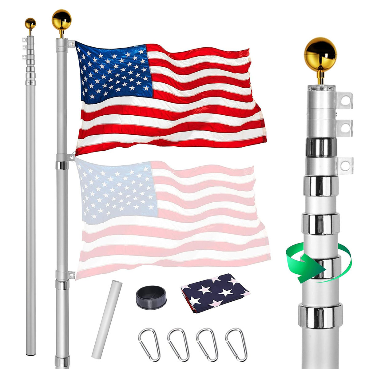Arlmont & Co. Obieze Aluminum Telescopic Flag Pole Adjustable with Flag ...