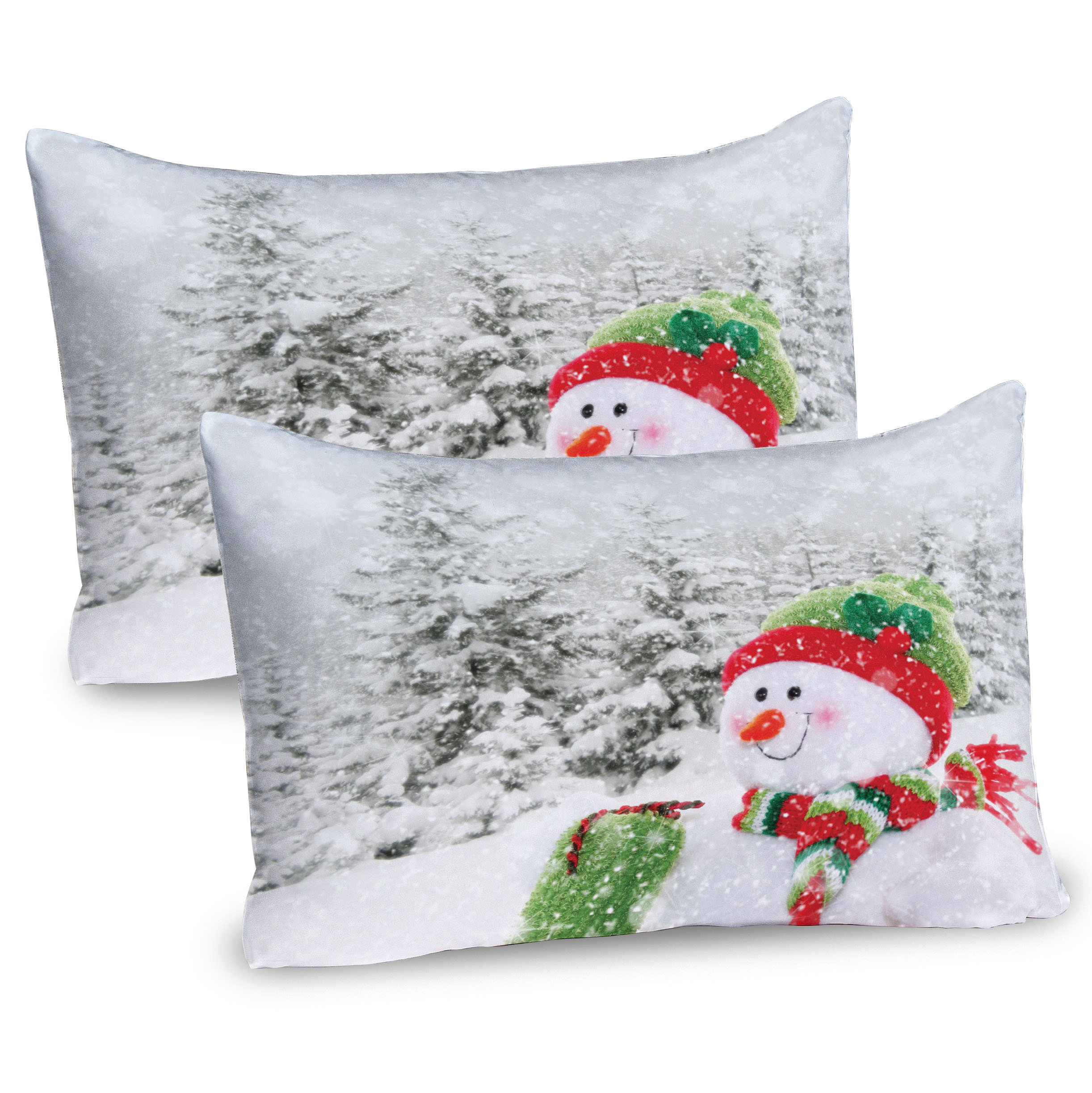 Ambesonne Christmas Pillow Sham 2 Pack Snowy Woodland Holiday White and ...