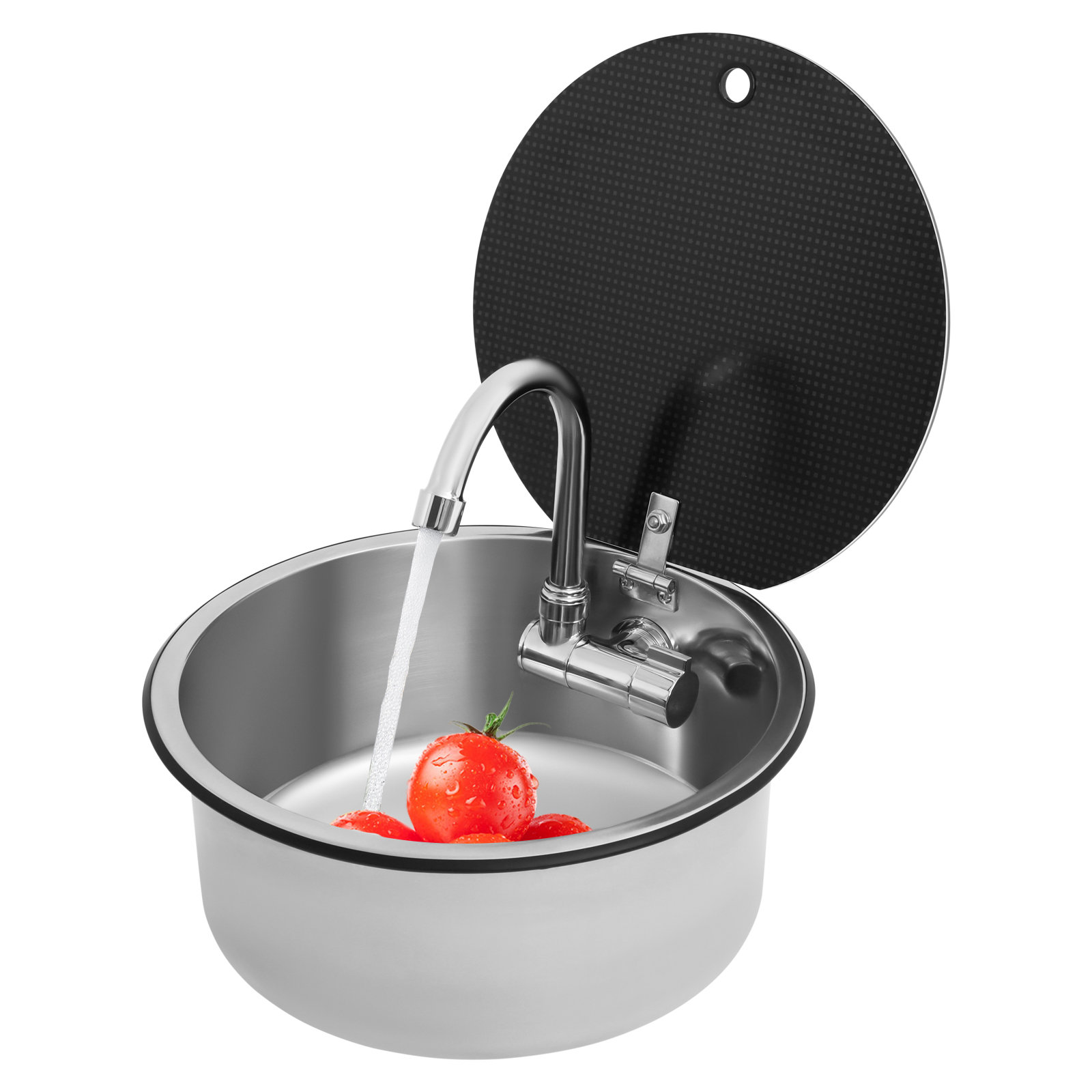 OUKANING Stainless Steel Round RV Kitchen Sink With Folding Faucet ...
