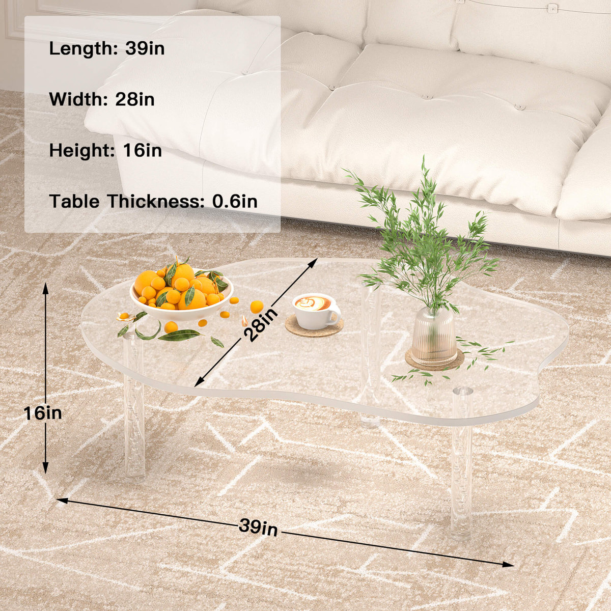 Wrought Studio™ Jesamine 39'' Acrylic Cloud Shape Coffee Table, With 3 ...