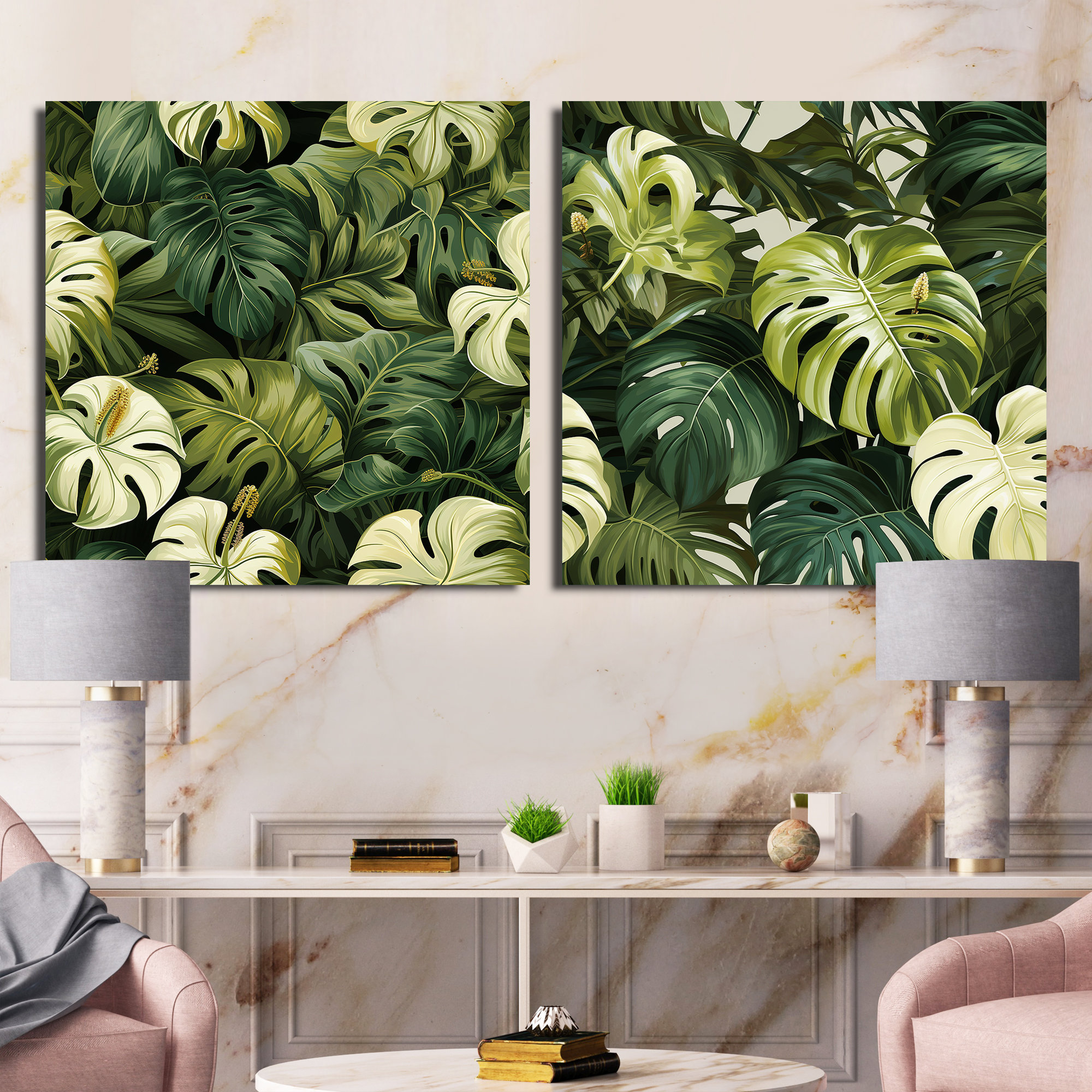 Design Art Monstera Elegance Tropical Pattern - Tropical Square Collage ...