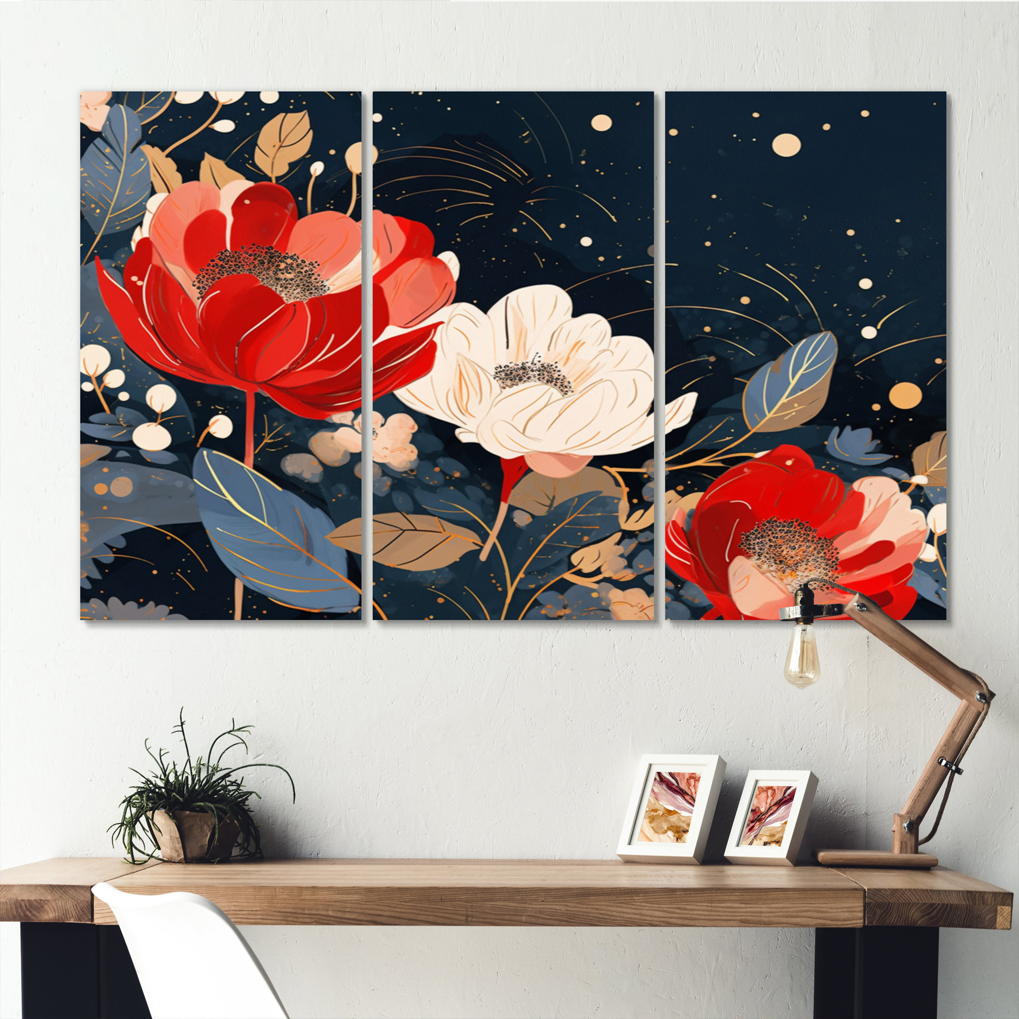 House of Hampton® Red White Harmony In Chaos On Canvas 3 Pieces Print ...