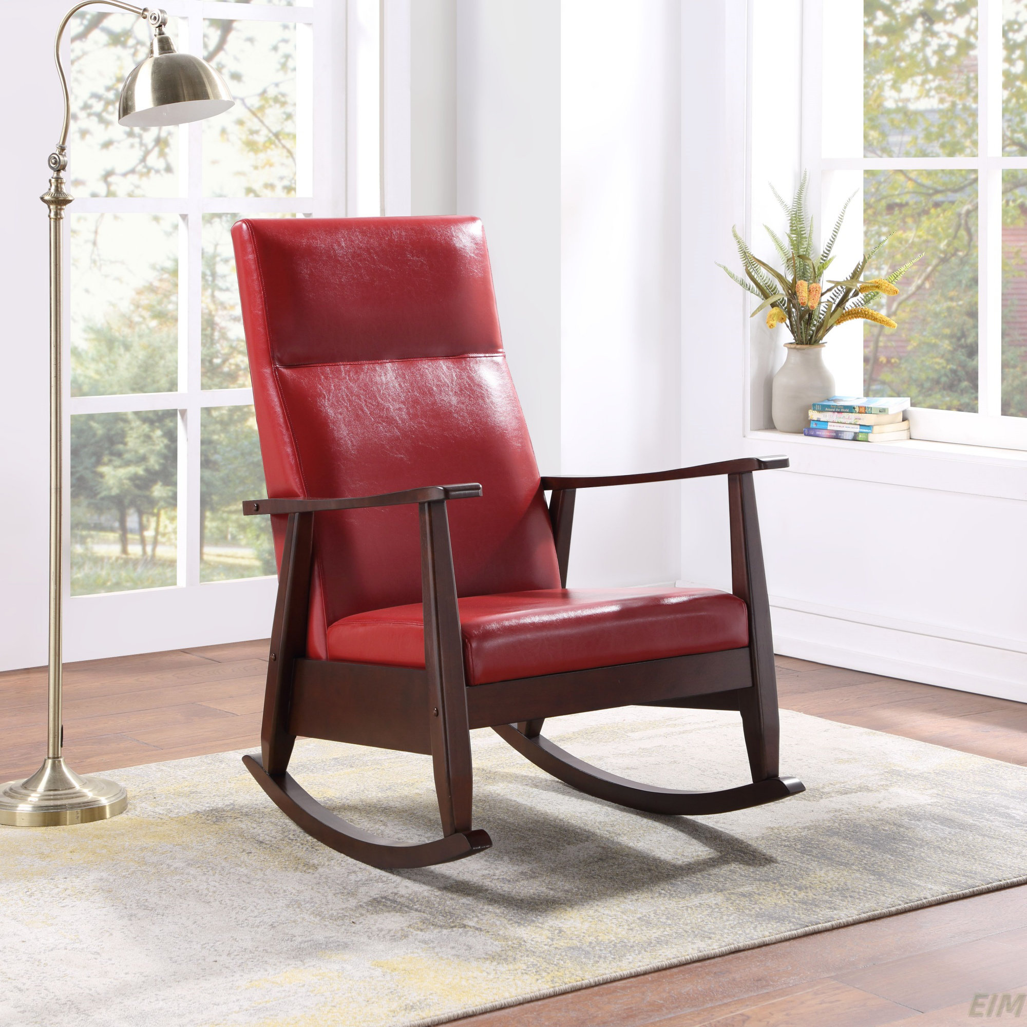 Hokku Designs Raina Red PU & Espresso Finish Rocking Chair(Rocking ...