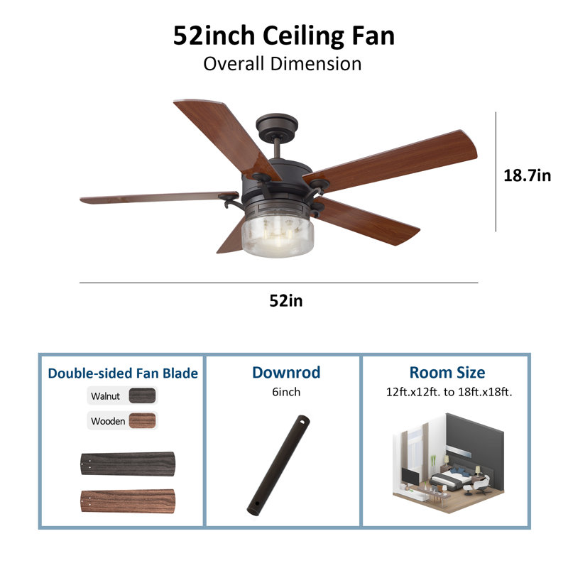 Latitude Run® Gizell 52'' Ceiling Fan with Light Kit | Wayfair