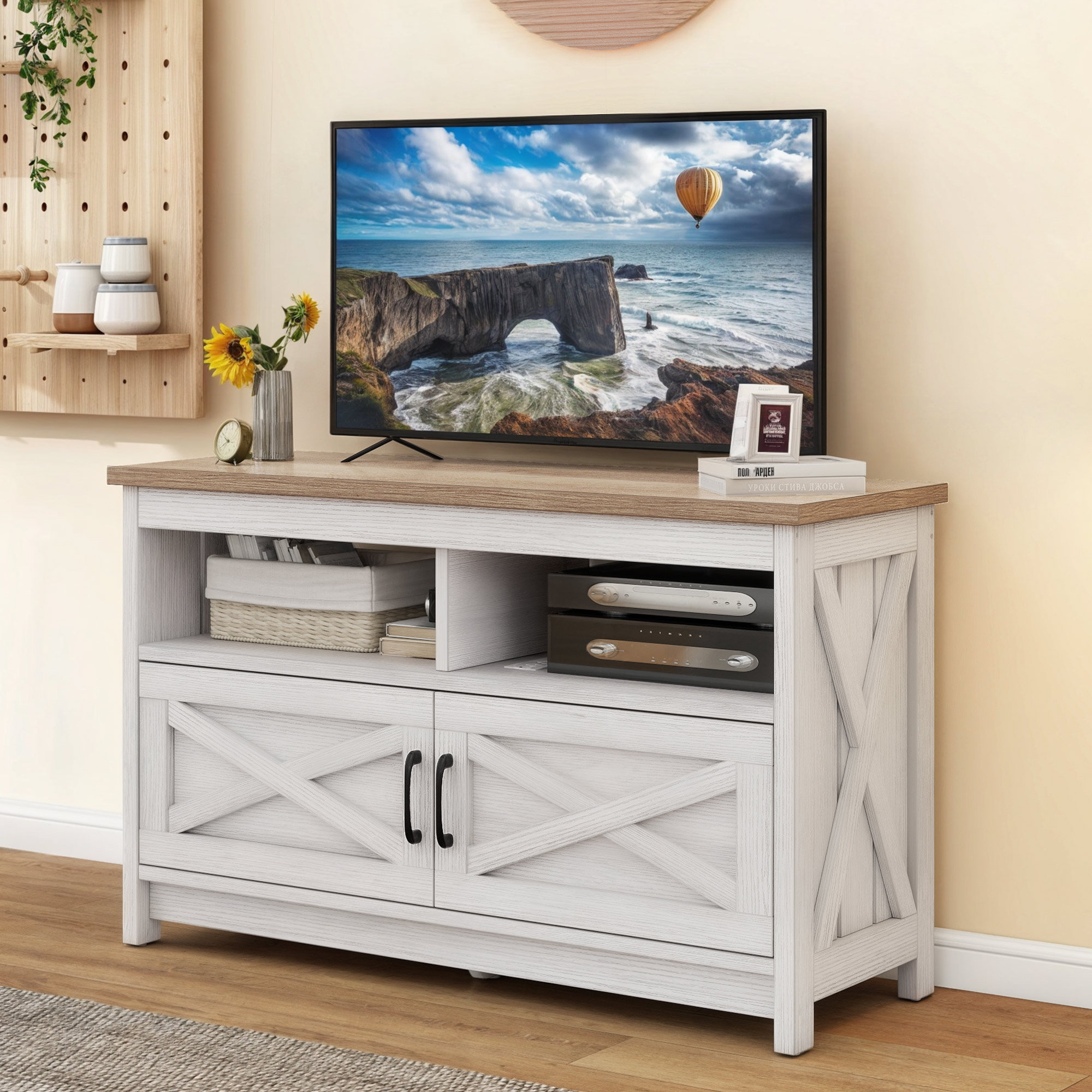 Gracie Oaks Small Entertainment Center Farmhouse TV Stand Cabinet Media ...