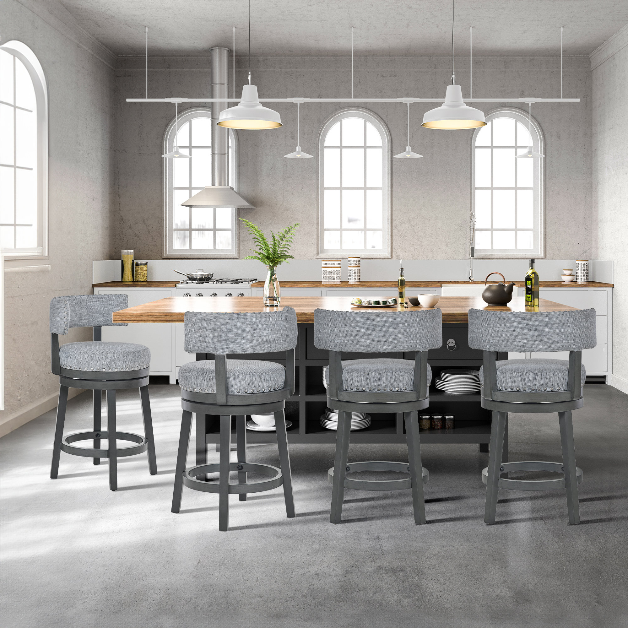 Red Barrel Studio® Swivel Upholstered Counter Bar Stool – Solid Wood ...