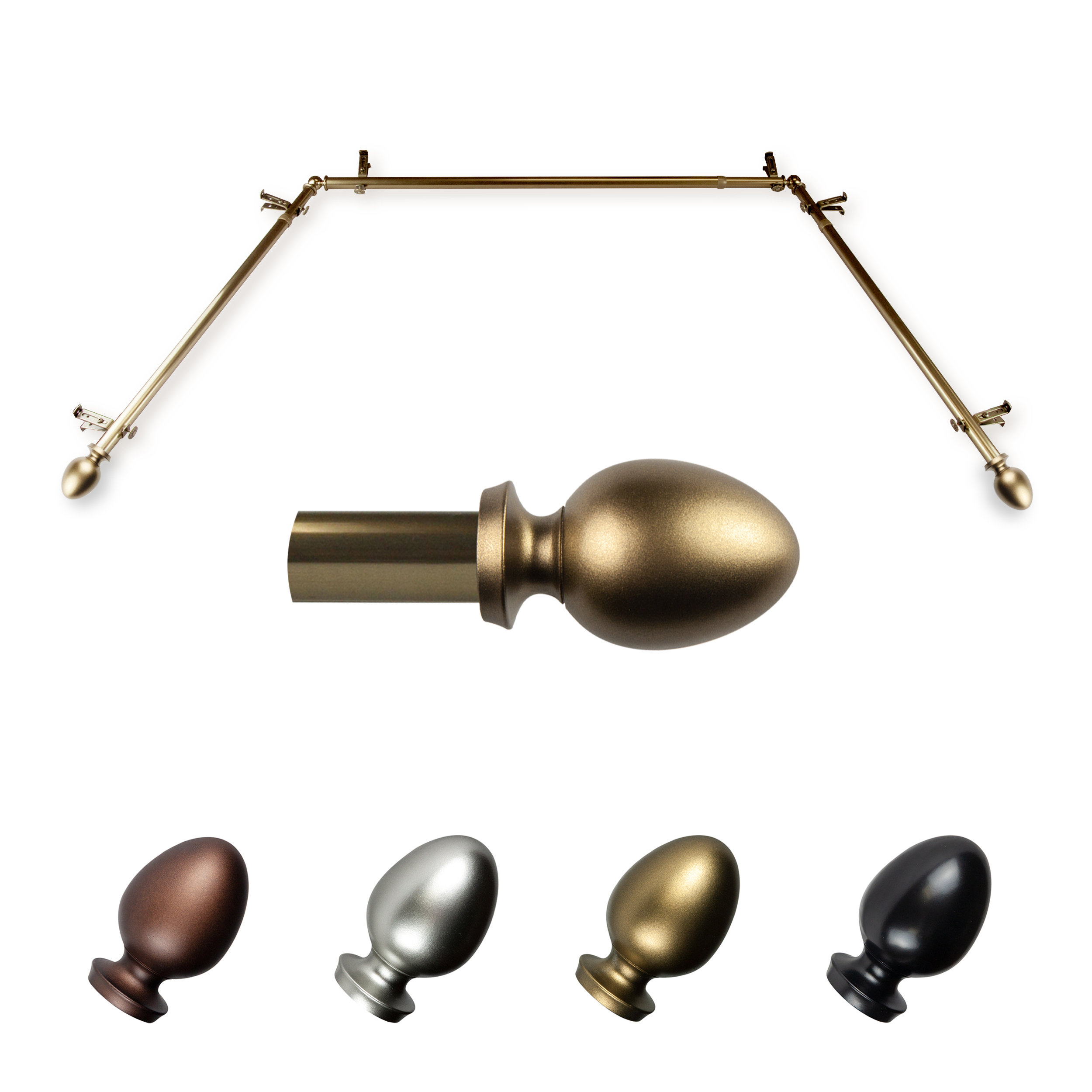 Rod Desyne Steel Adjustable Overall Width Bay Window Single Curtain Rod ...