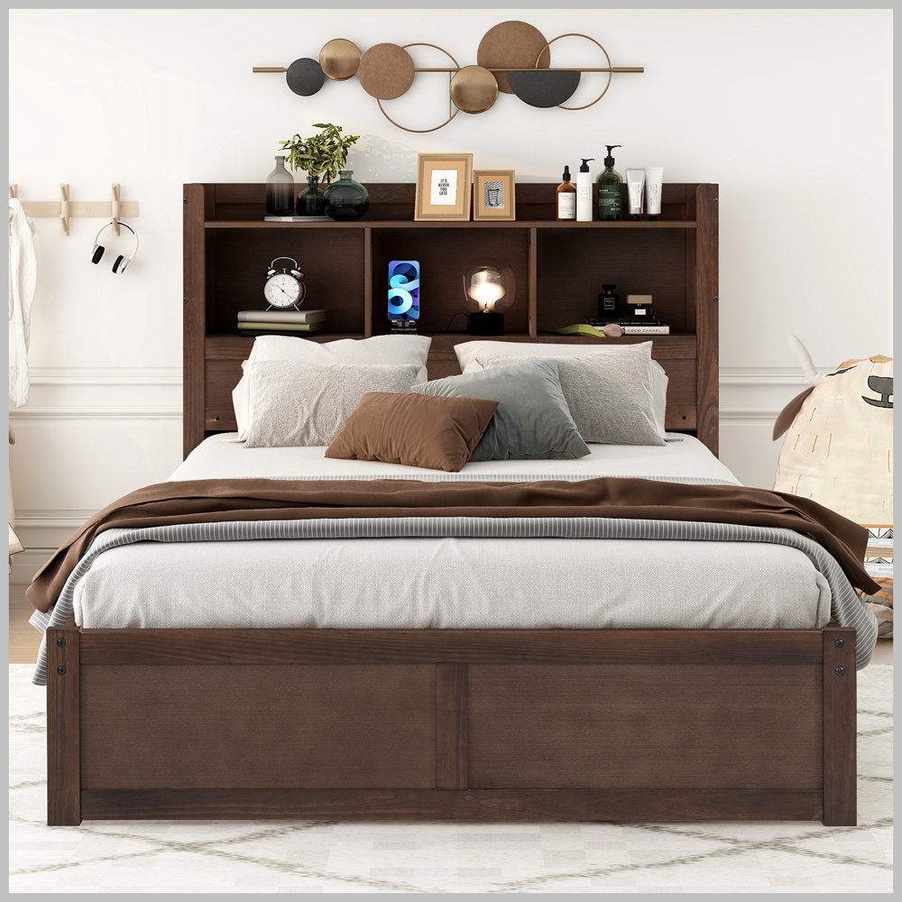 Lark Manor Modern Storage Platform Bed with Pull Out Shelves and ...