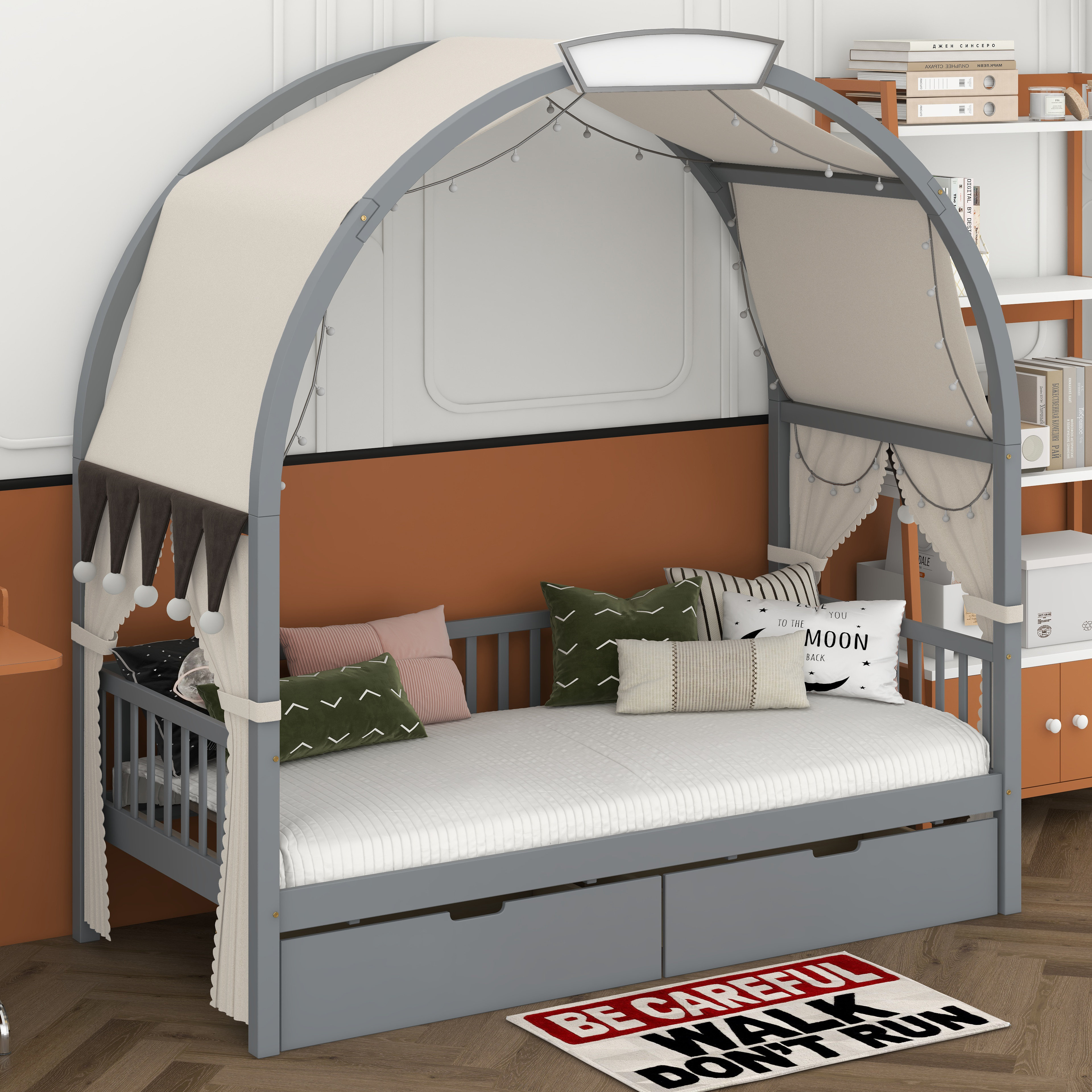 Red Barrel Studio® Twin Size Bed With Arched Roof And 2 Drawers | Wayfair
