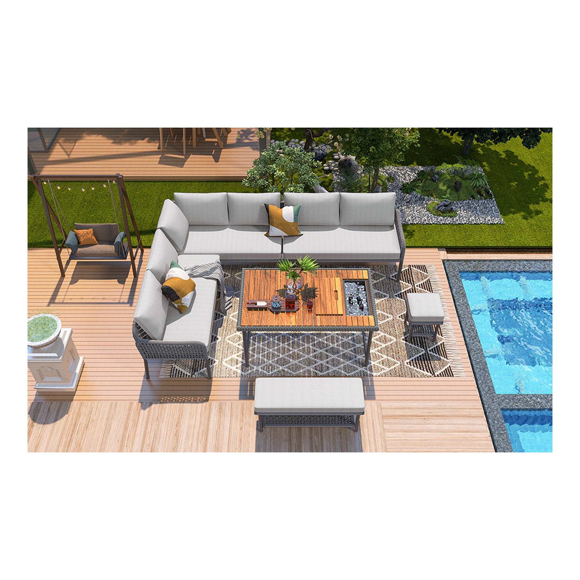 Dakota Fields 6-Piece Rope Patio Furniture L-Shaped Set, Outdoor ...