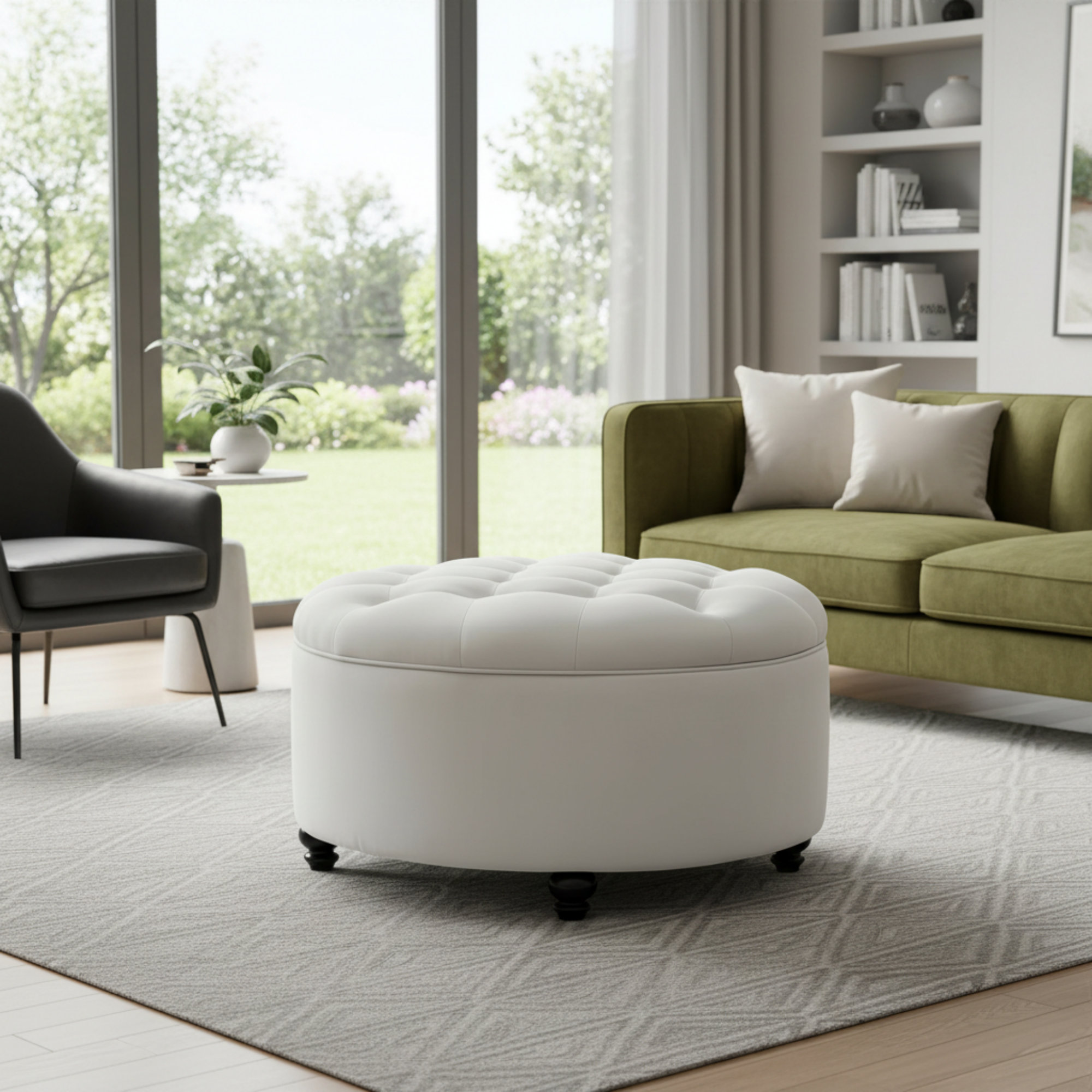 Latitude Run® Button-Upholstered Storage Footstool/Coffee Table (Ivory ...