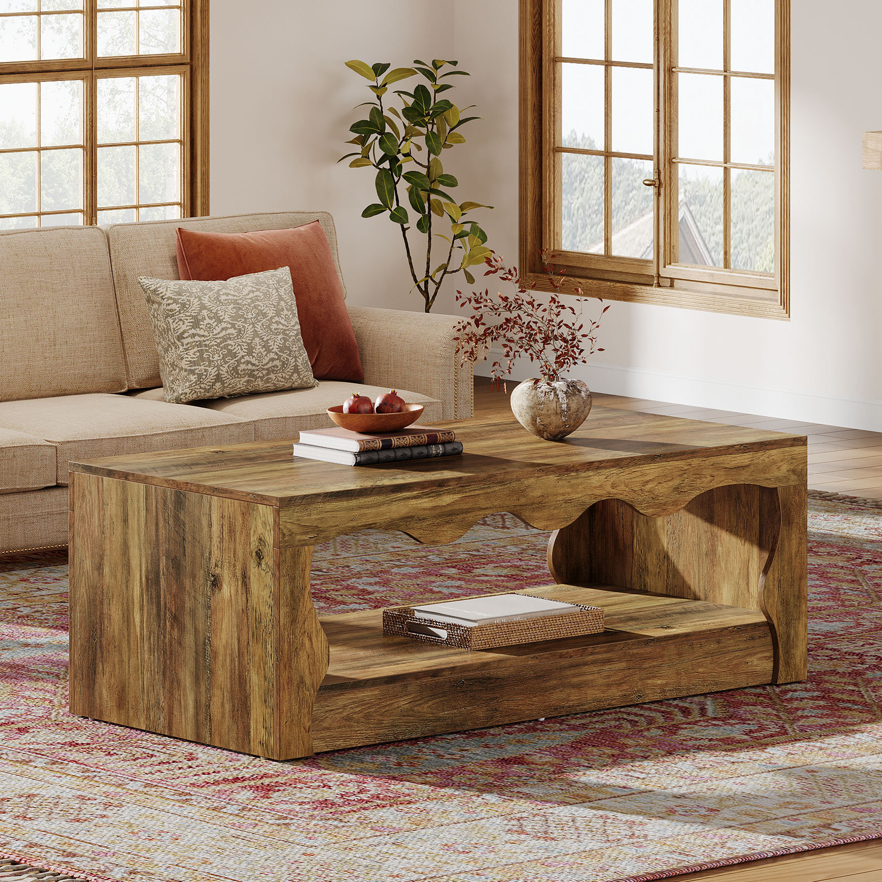 Millwood Pines 47-Inch Wood Rectangle Coffee Table for Living Room ...