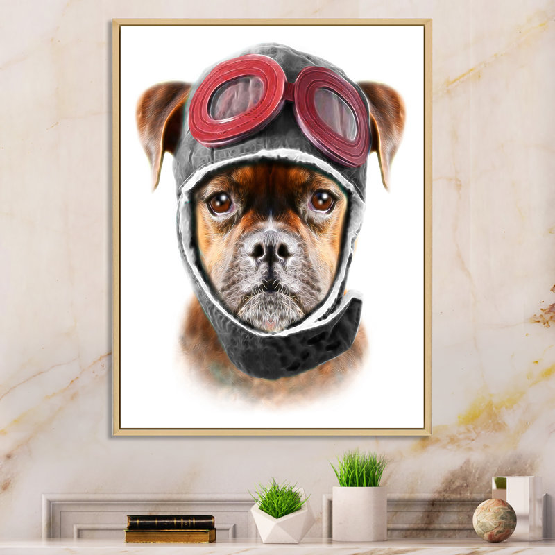 Trinx Hipster Pilot Boxer Dog - Floater Frame Print on Canvas | Wayfair