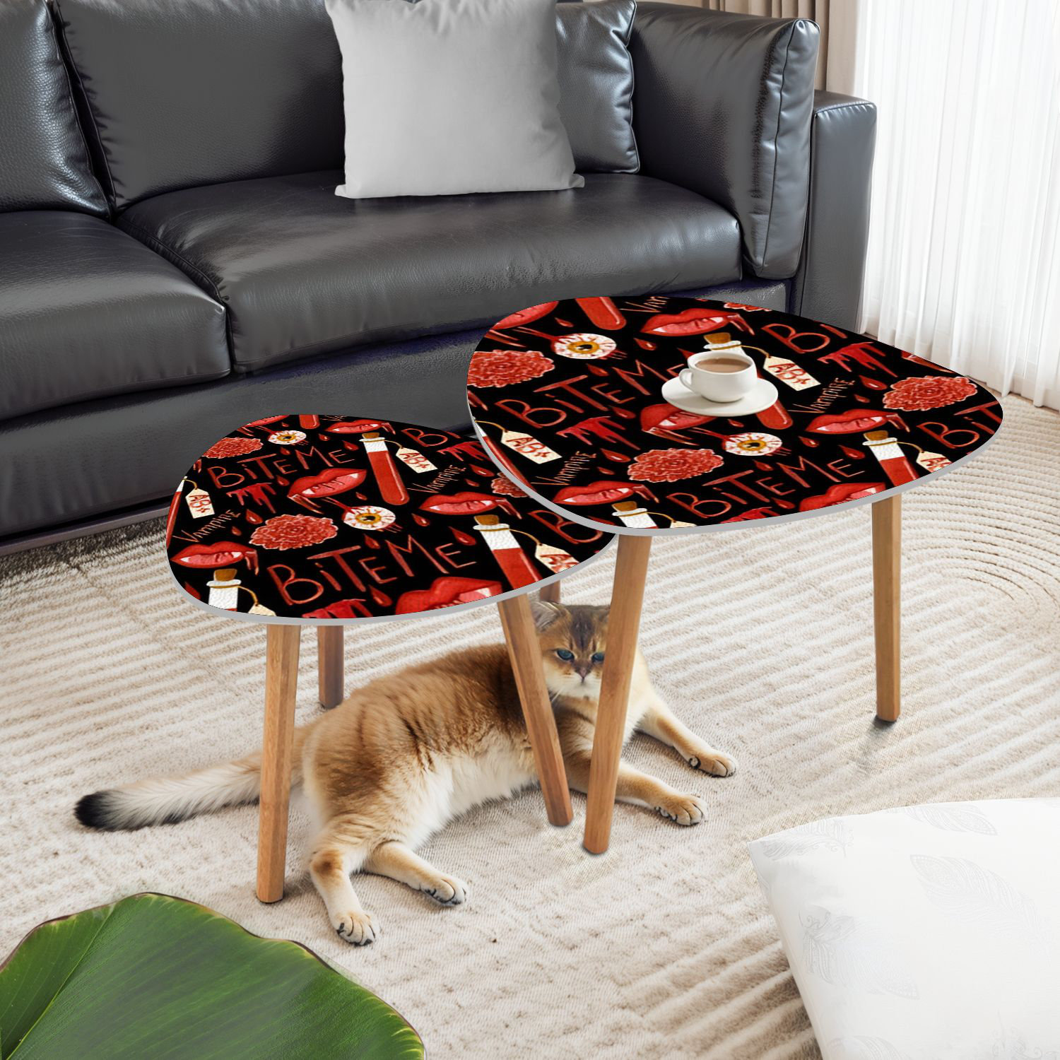 George Oliver Triangle Nesting Coffee Table Set of 2 Watercolor seamless vampire creepy items ...