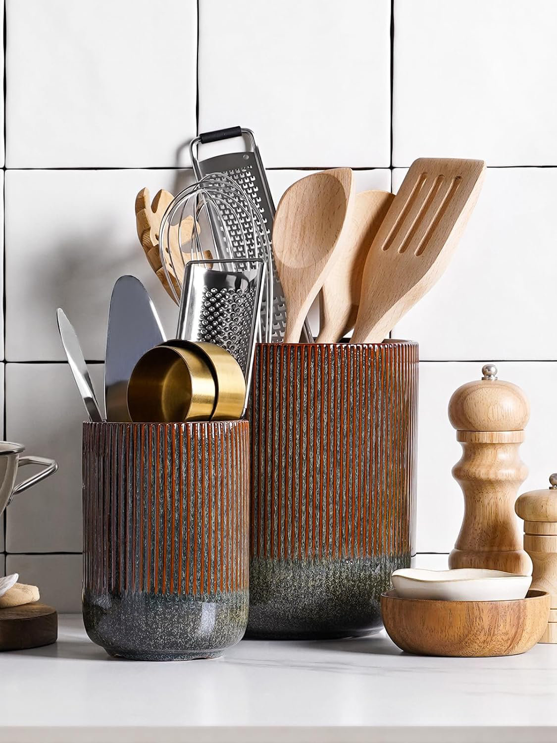 Brayden Studio® 7.3"+5.4" Ceramic Kitchen Utensil Holder for Countertop ...