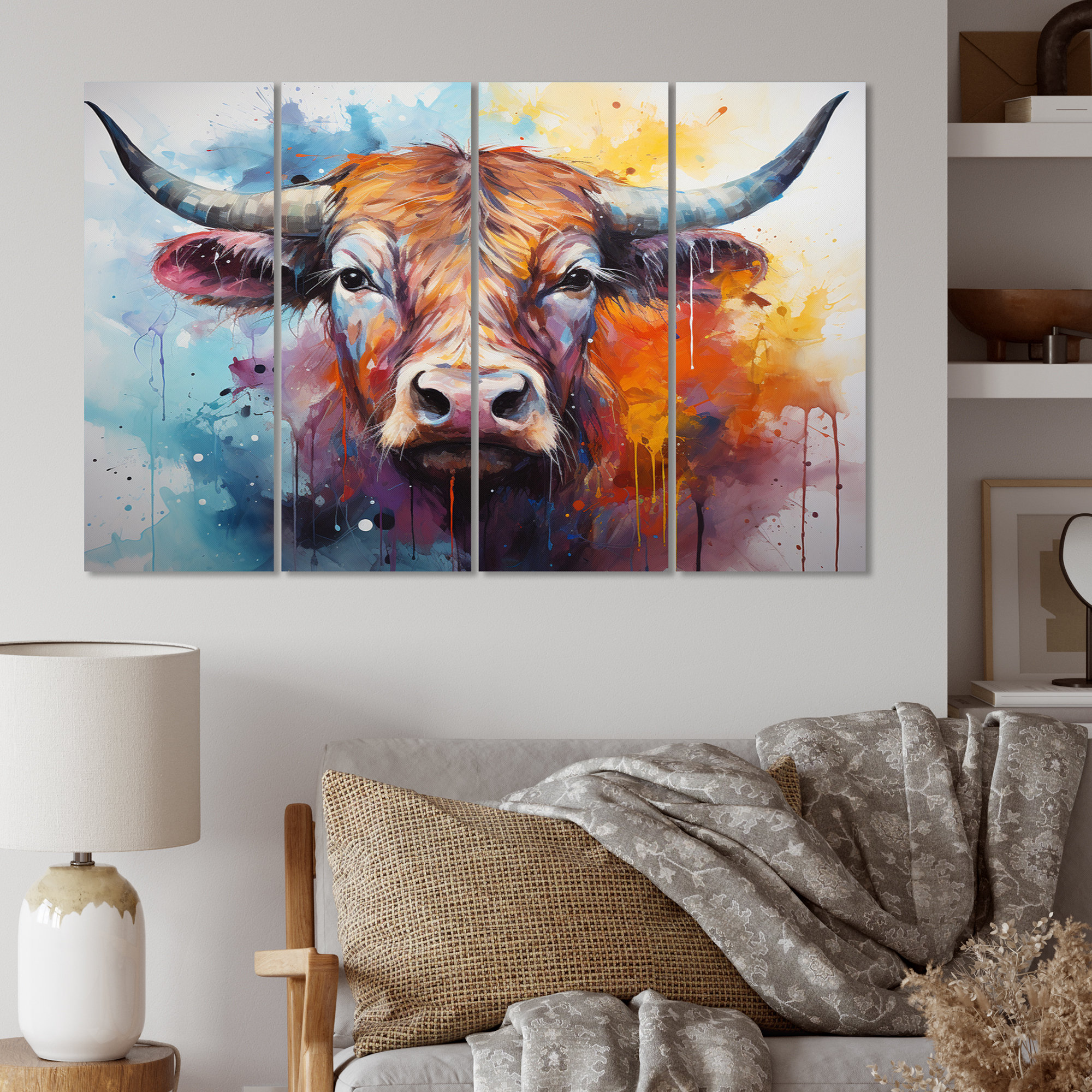 August Grove® Cow Majestic Bovine Collage I On Canvas 4 Pieces Print ...