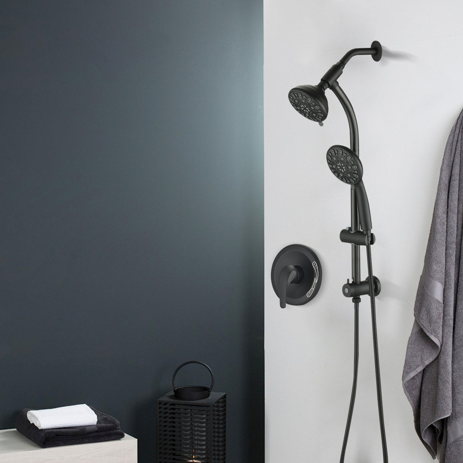 Interbath Wall Mounted,slide Bar Combo Rain Showerhead,dual Shower Head ...