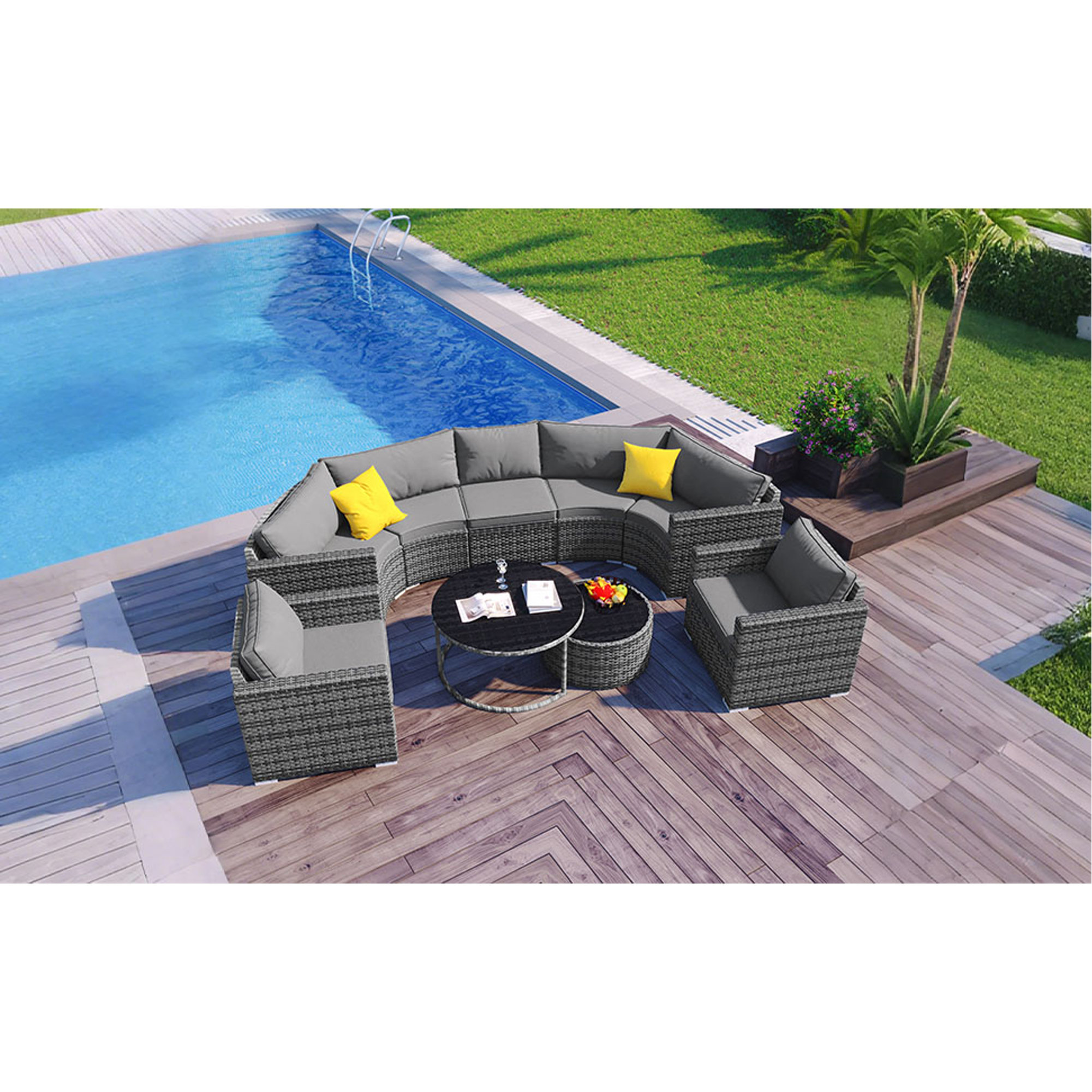 Dakota Fields 9-Pieces Outdoor Half-Moon Patio Sofa Set, Round Sofa Set ...
