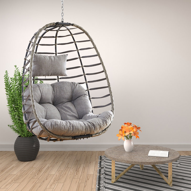 Dakota Fields Baja Wicker Swing Chair With Waterproof And Uv Resistant ...