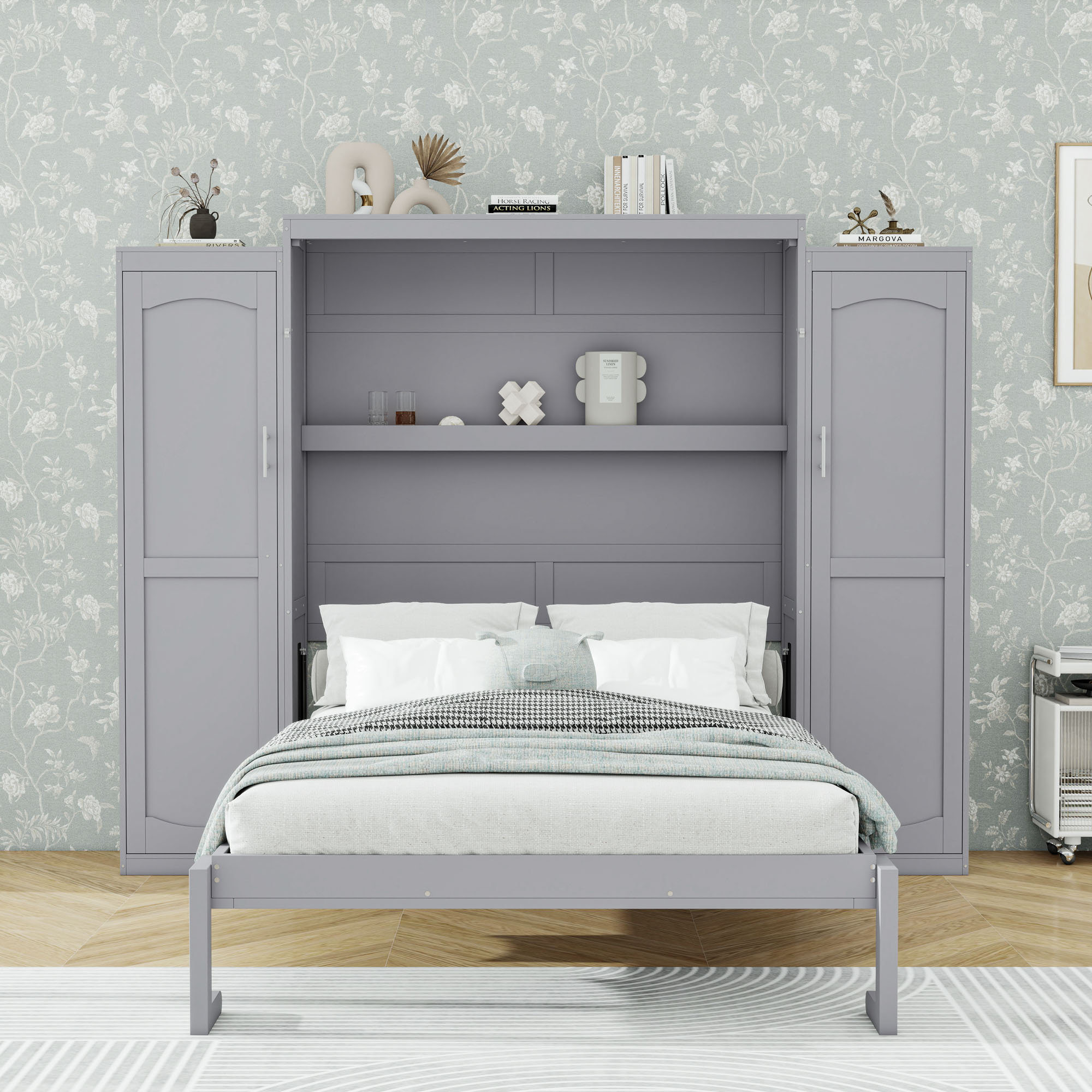 Latitude Run® Elegant Wooden Murphy Bed with Integrated Wardrobe and ...